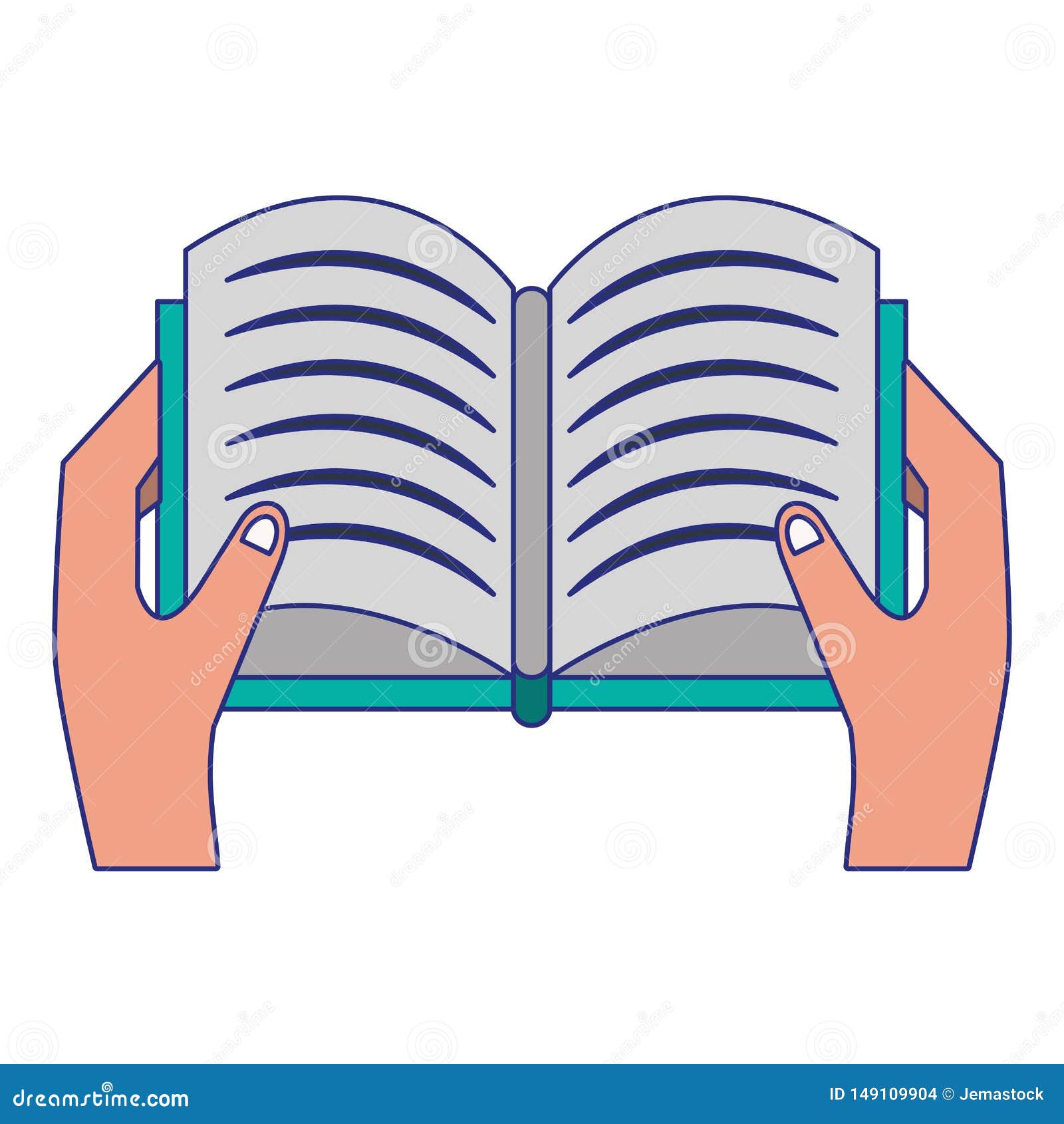 Hand with Book Open Cartoon Isolated Blue Lines Stock Vector ...