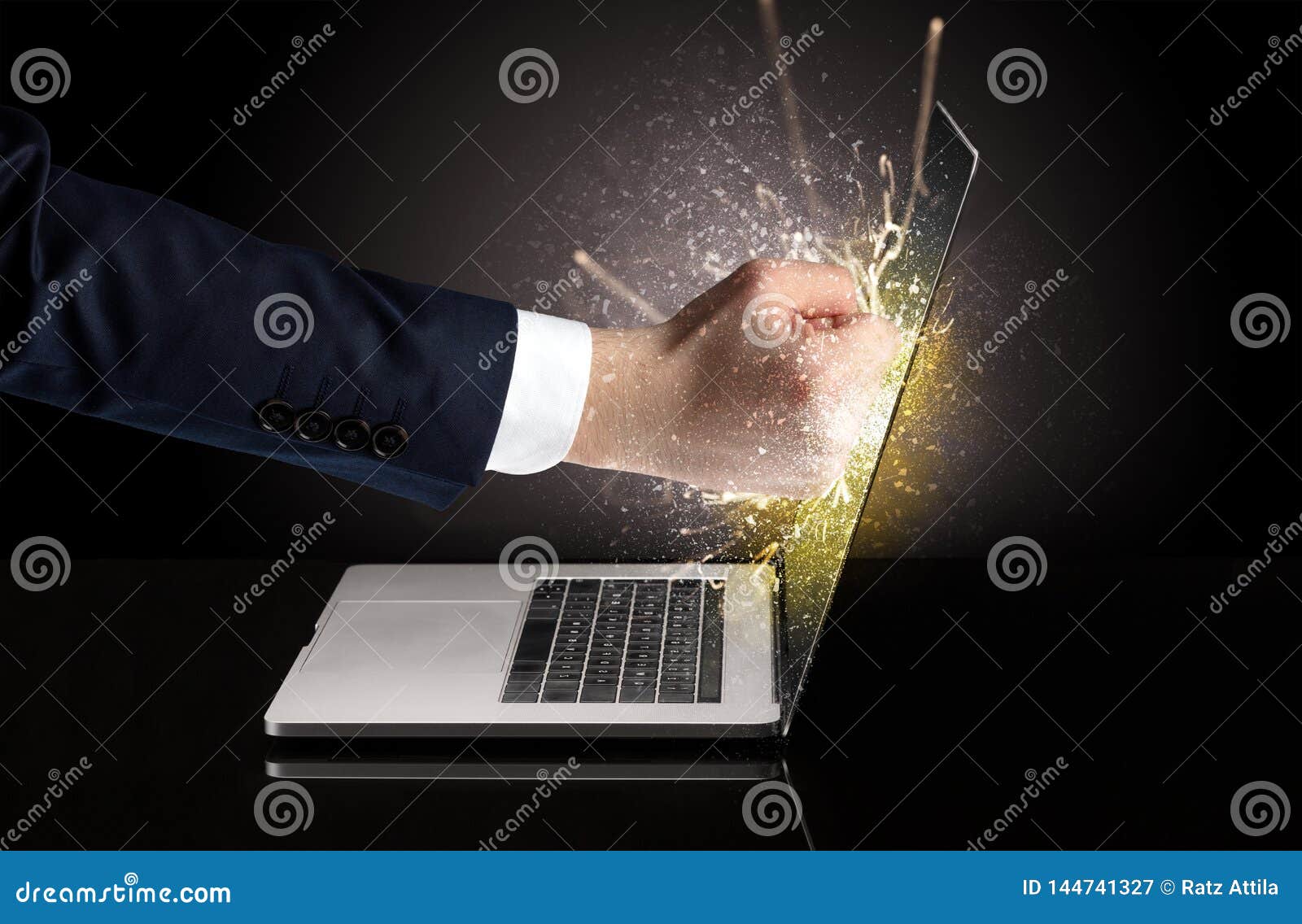Hand boxing laptops screen stock image. Image of anger - 144741327