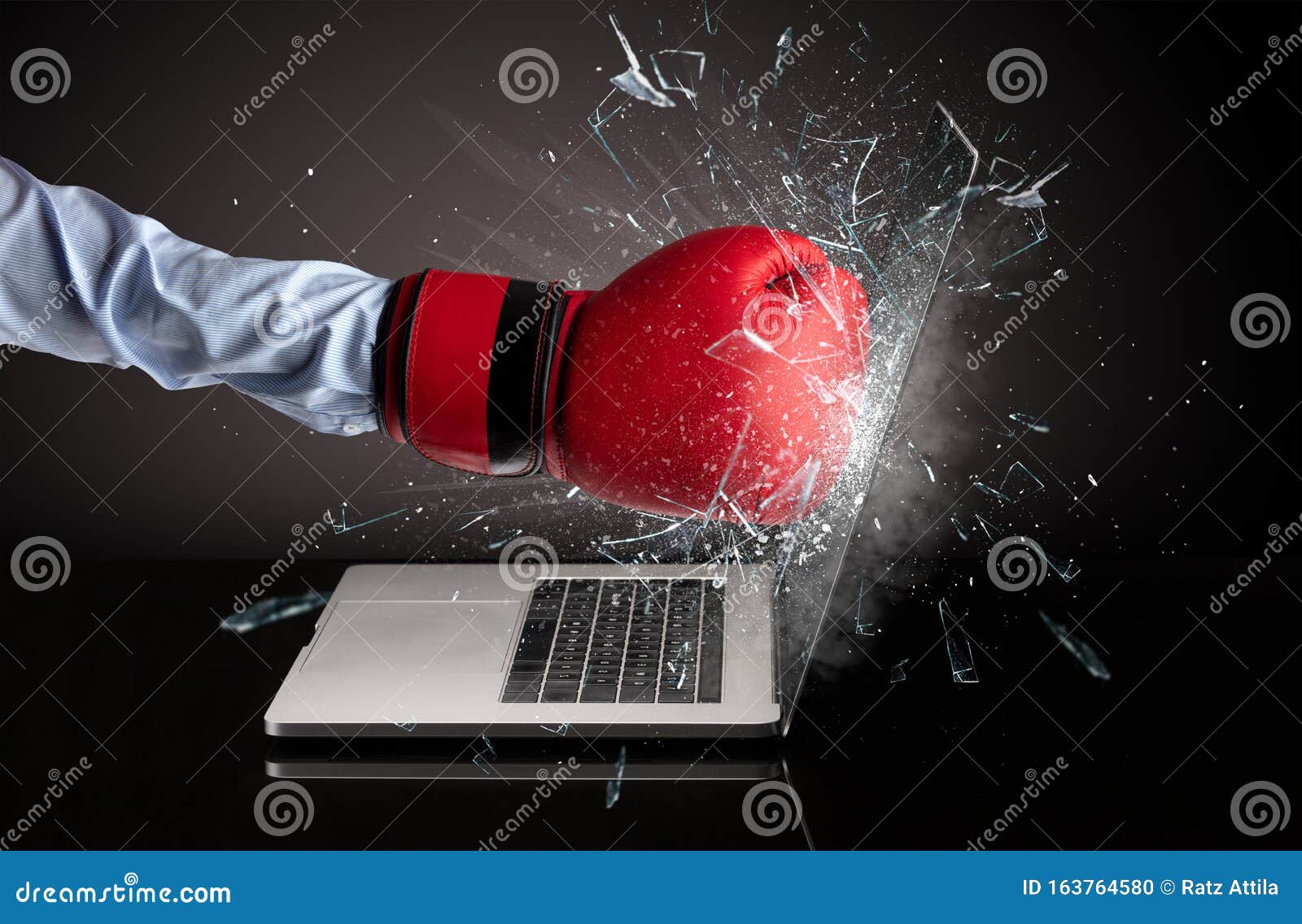 Hand boxing laptops screen stock photo. Image of break - 163764580