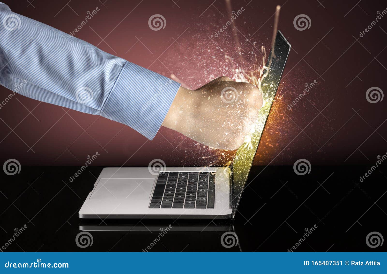 Hand boxing laptops screen stock image. Image of hand - 165407351