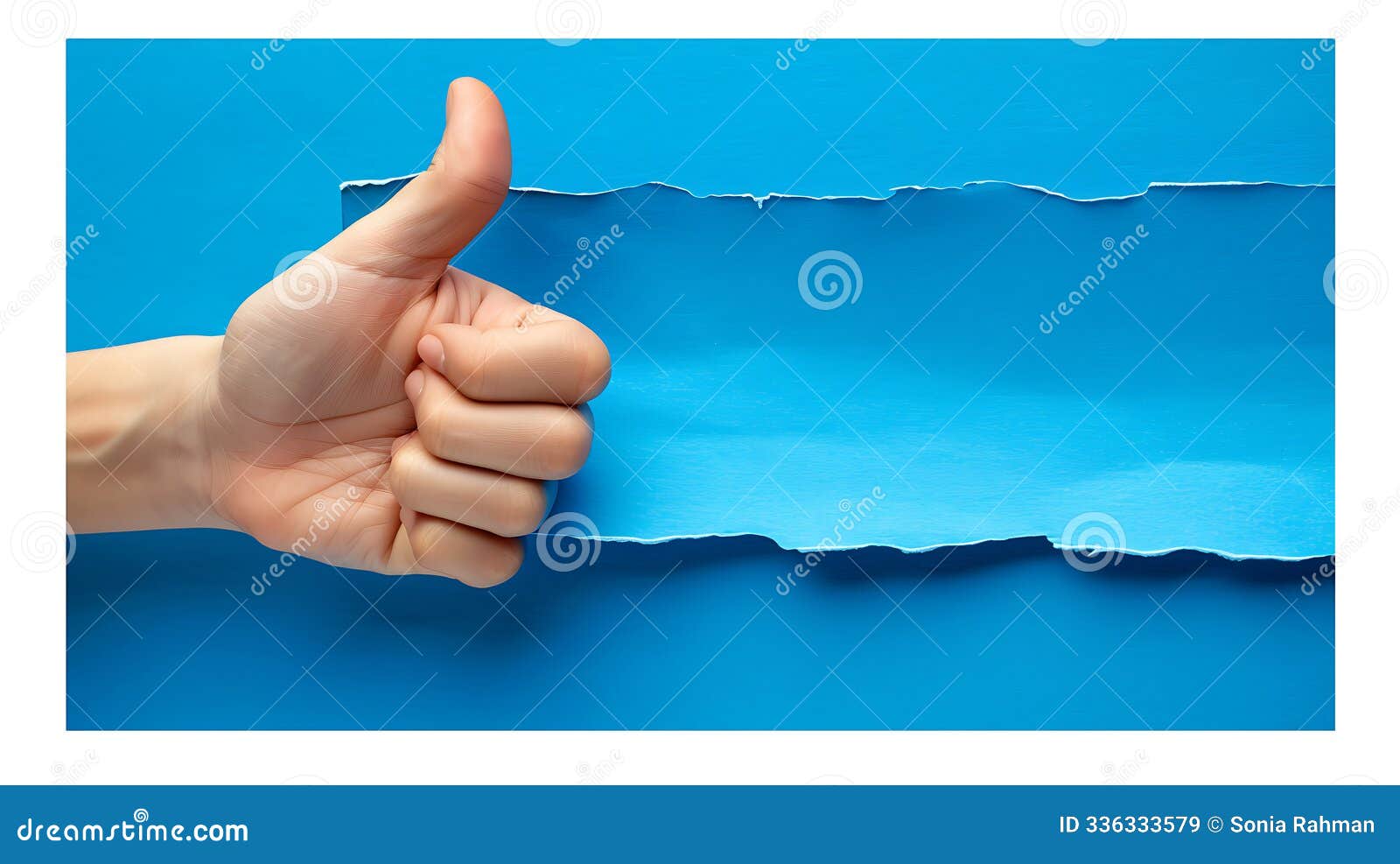 Hand Breaking through Blue Paper Wall and Background Stock Illustration ...