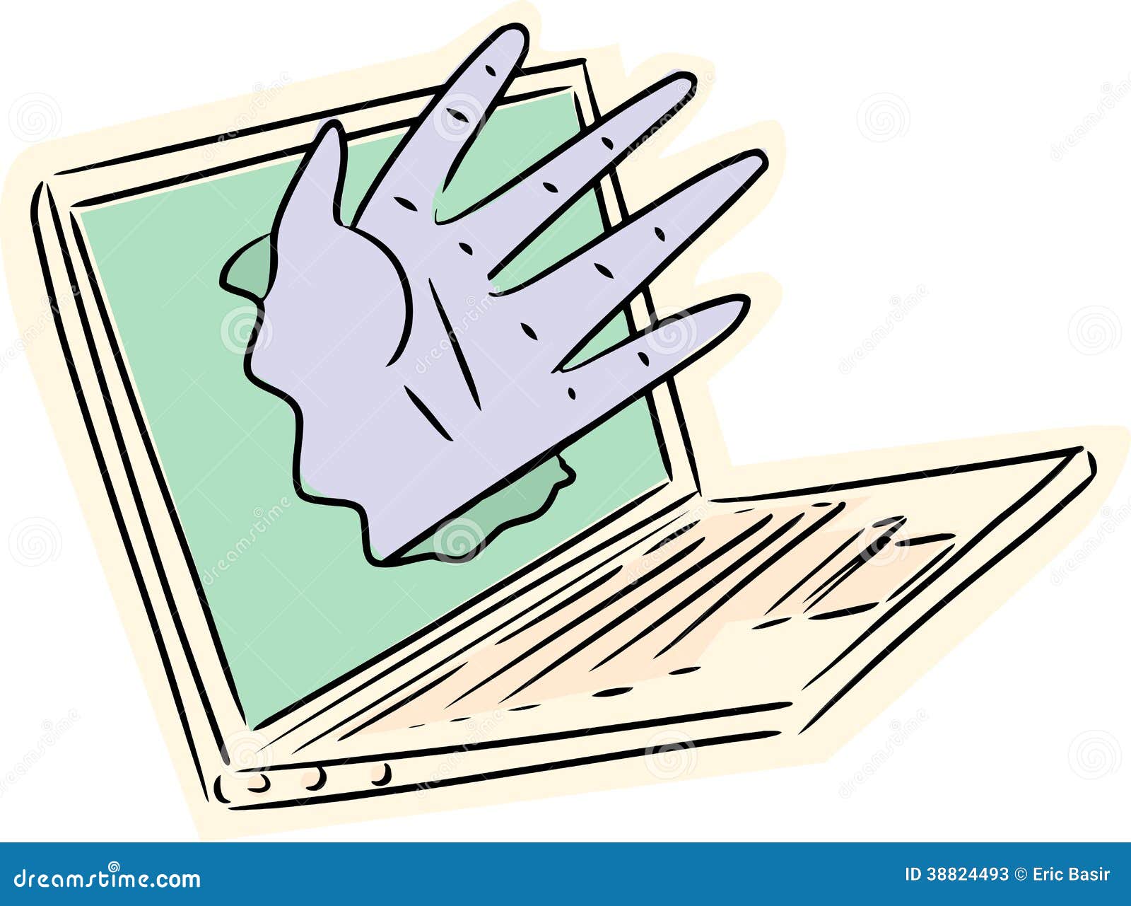 Hand Breaking through Laptop Stock Illustration - Illustration of ...