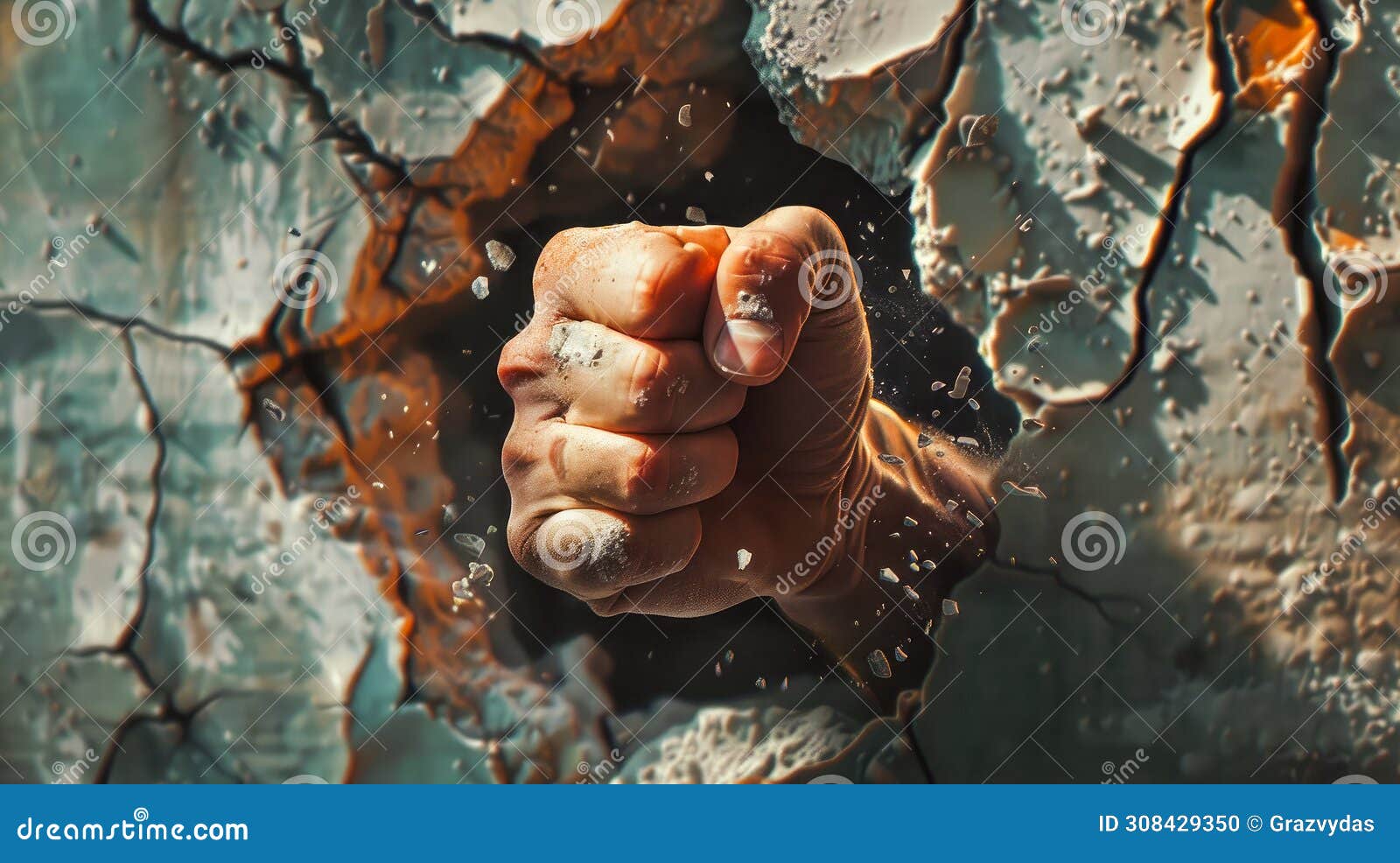 Hand Breaking through the Wall. Strength and Power Concept Stock ...