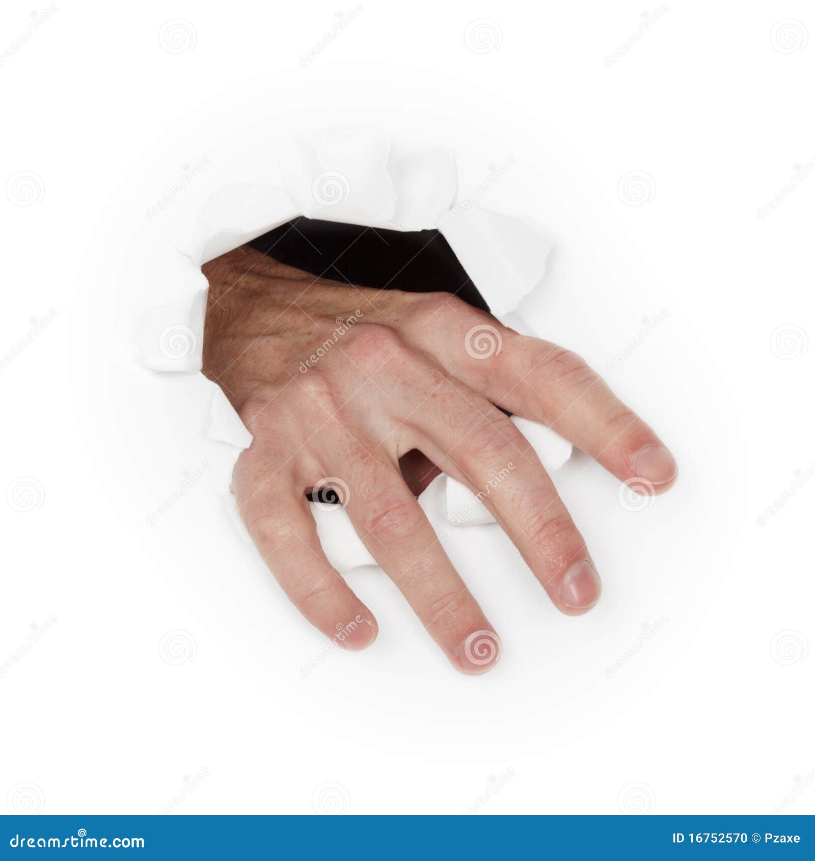 Hand Breaks through White Paper Stock Photo - Image of protrusion ...