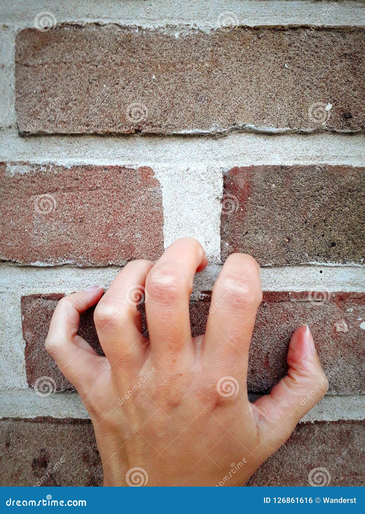 Hand on brick wall stock photo. Image of wall, closeup - 126861616