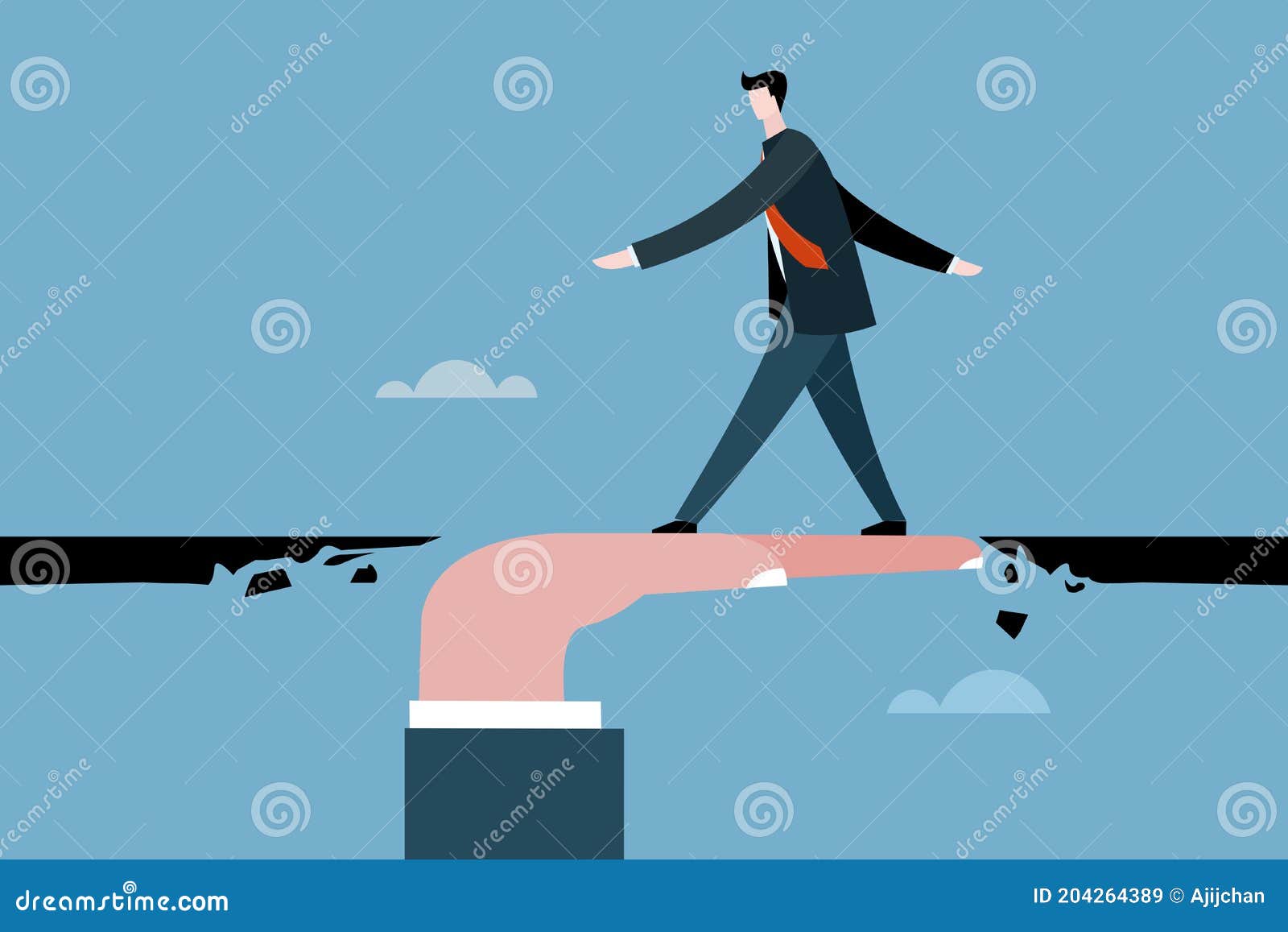 Broken Bridge Cartoon Illustration Collapsing Structure Crisis. Damaged ...