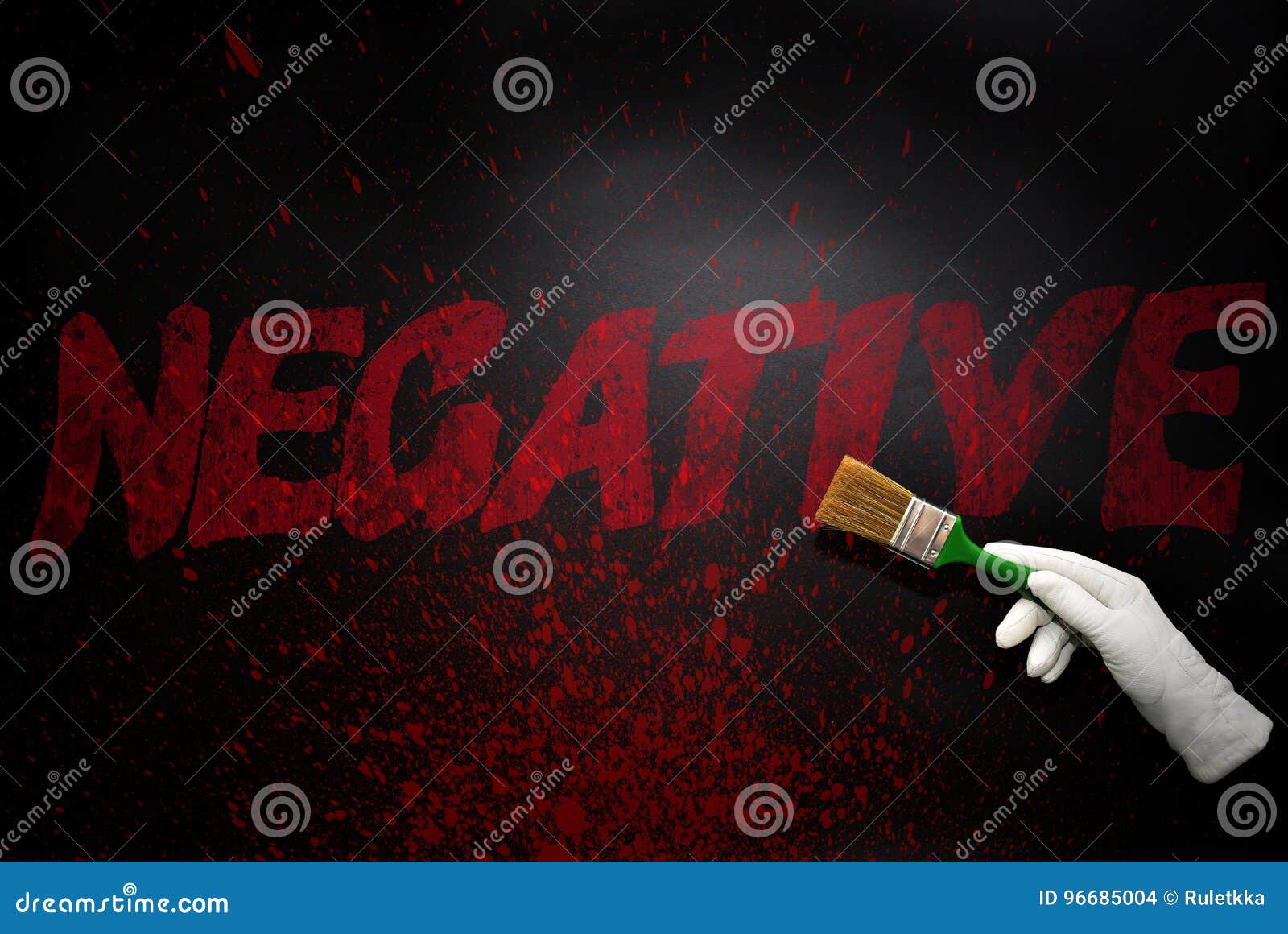 Hand with the Brush Painting the Text Negative on a Black Surface Stock ...