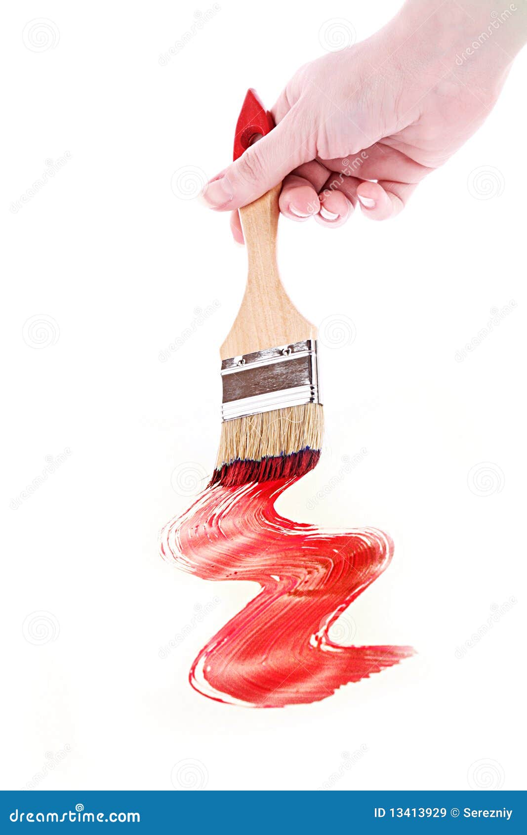 Hand with Brush and Red Paint Isolated Stock Image - Image of hand ...