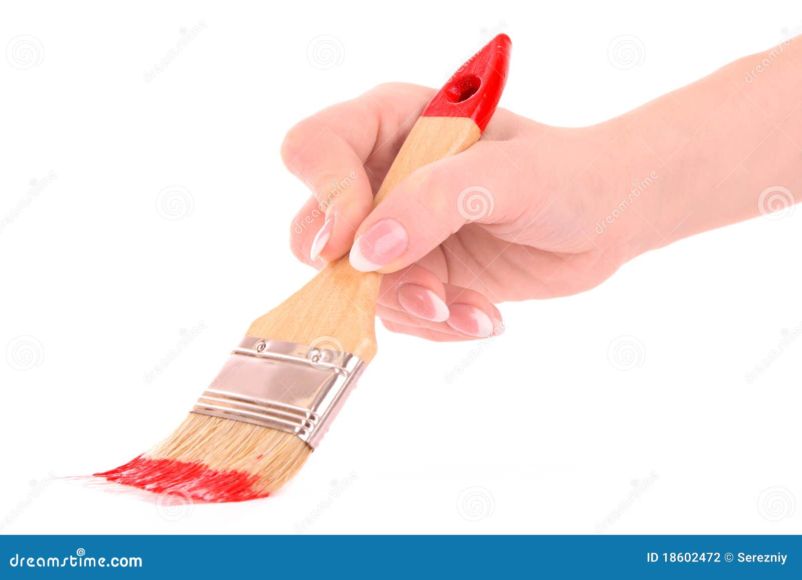 Hand with Brush and Red Paint Isolated Stock Photo - Image of surface ...