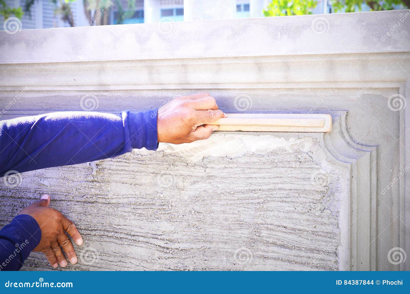 Hand of Builder Worker Use Trowel Plastering Concrete Stock Photo ...