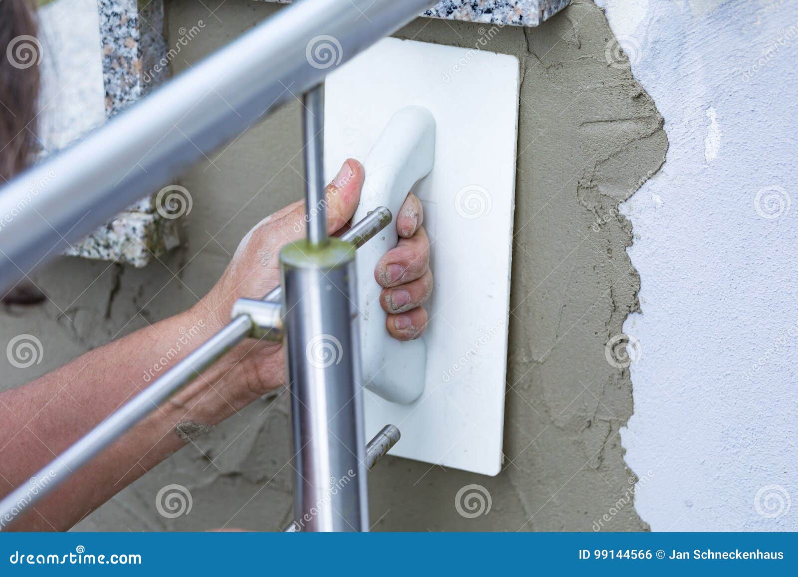 Hand of Builder Worker Use Trowel Stock Photo - Image of plastic ...