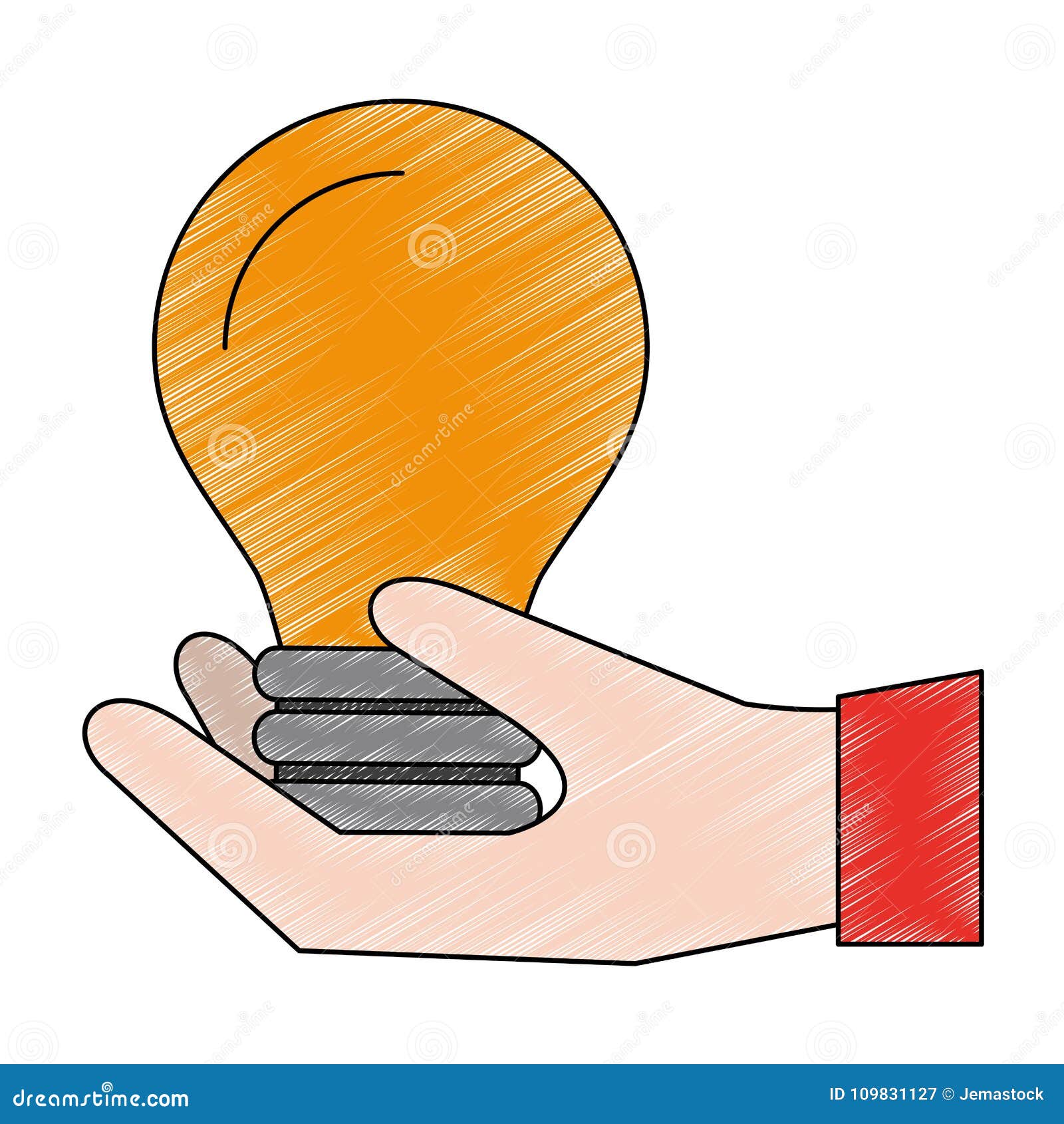 Hand with bulb stock vector. Illustration of inspiration - 109831127