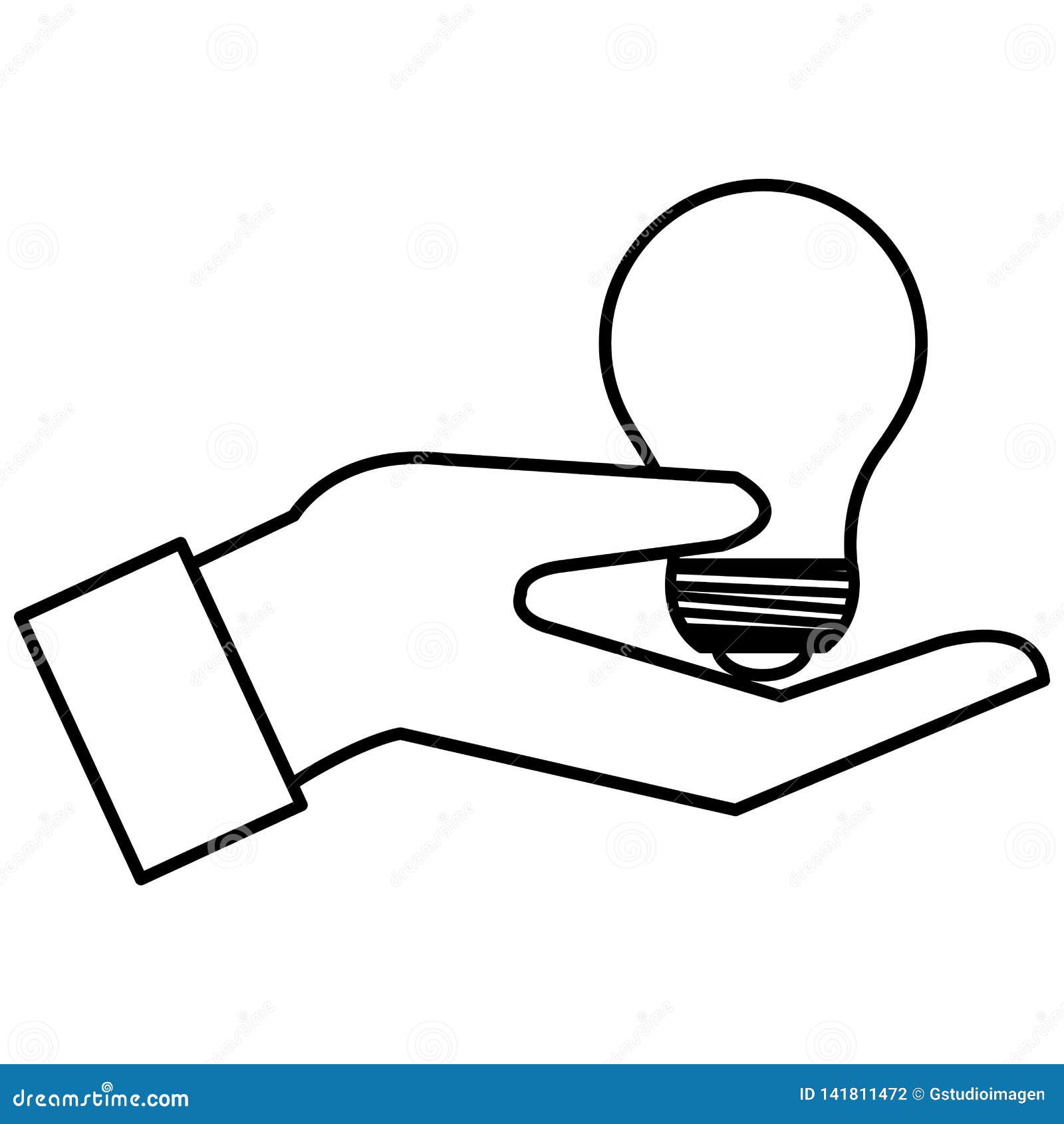 Hand with bulb light stock vector. Illustration of concept - 141811472