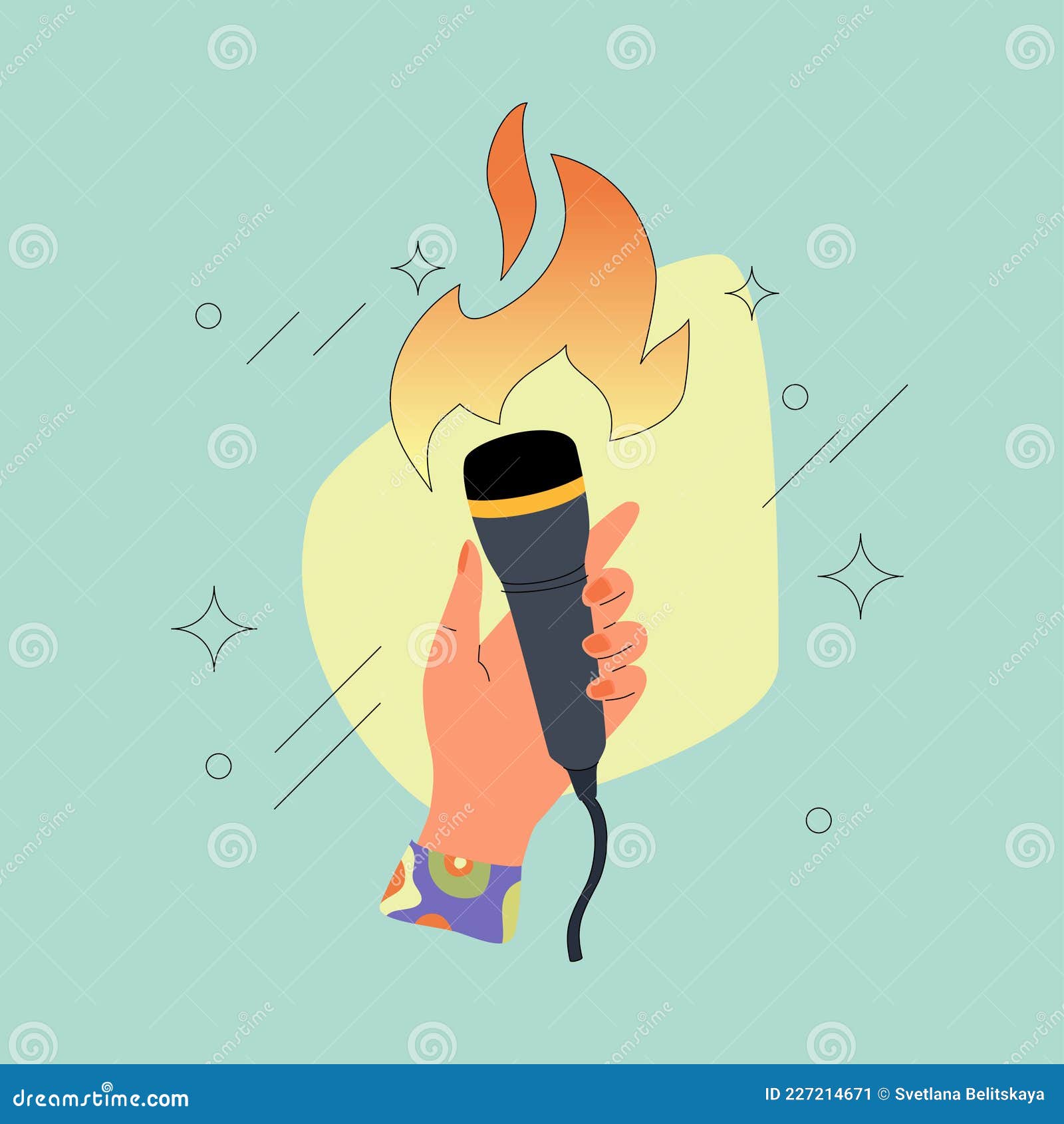 Burning Microphone Logo Template, Mic On Fire Symbol, Isolated On White ...