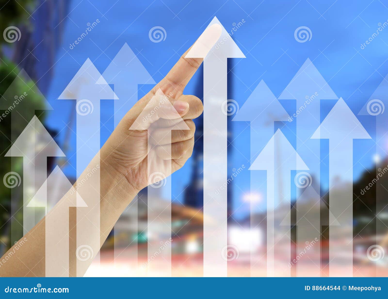 Hand of Business Man Point To the Highest Point of the Arrow. Stock ...