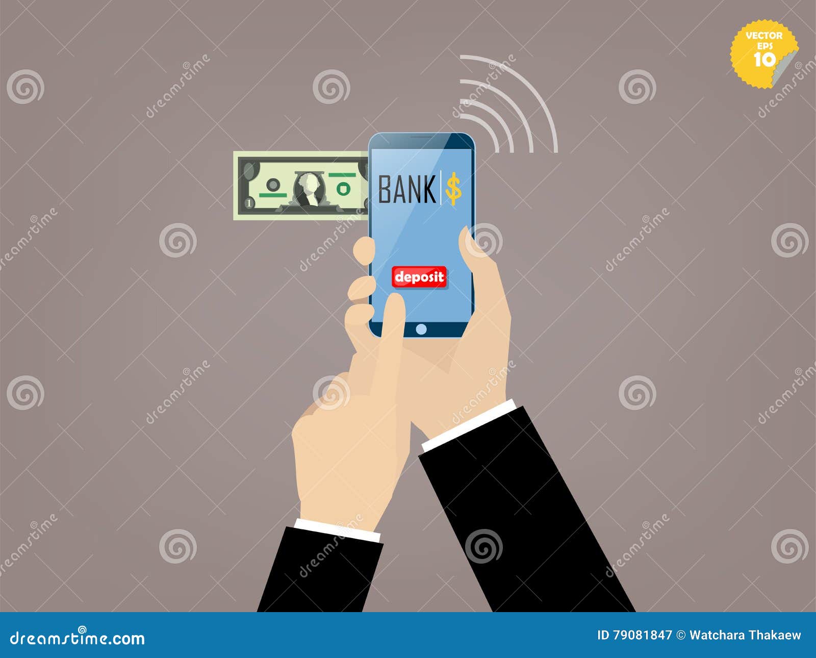 Hand of Business Man Touching Deposit Button of Mobile Banking ...