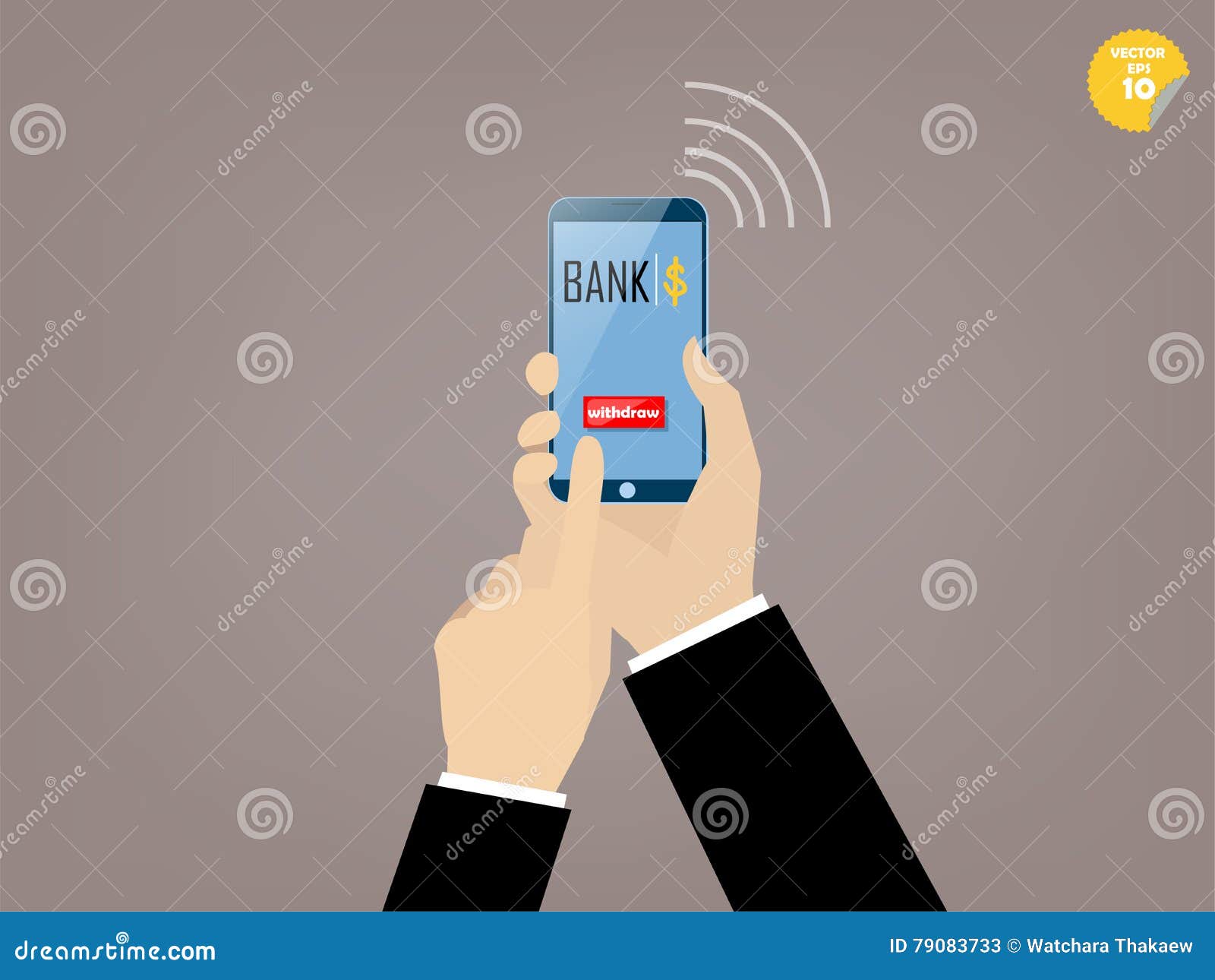 Hand of Business Man Touching Withdraw Button of Mobile Banking ...