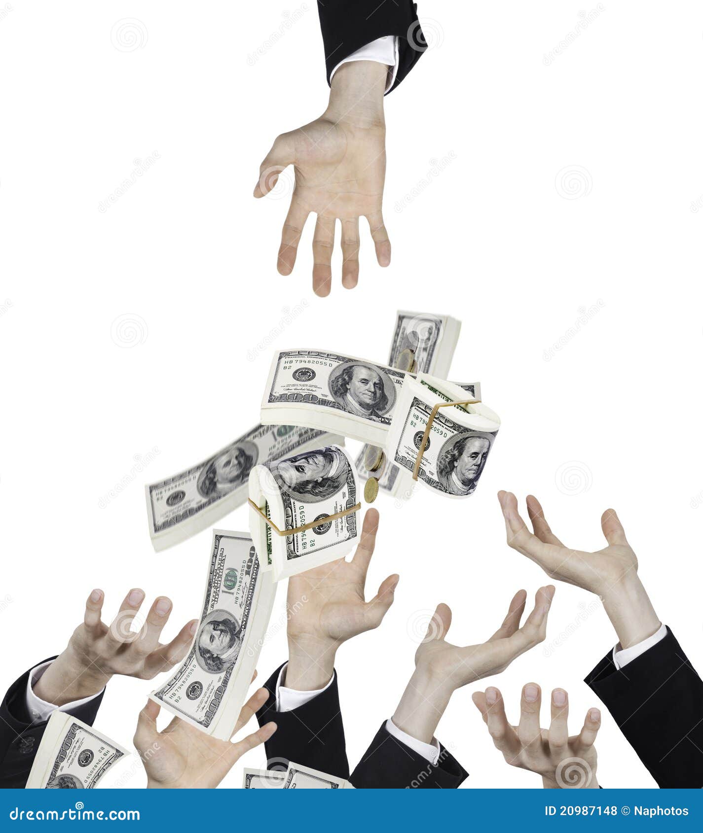 Hand of Businessman and Falling Money Stock Photo - Image of office ...