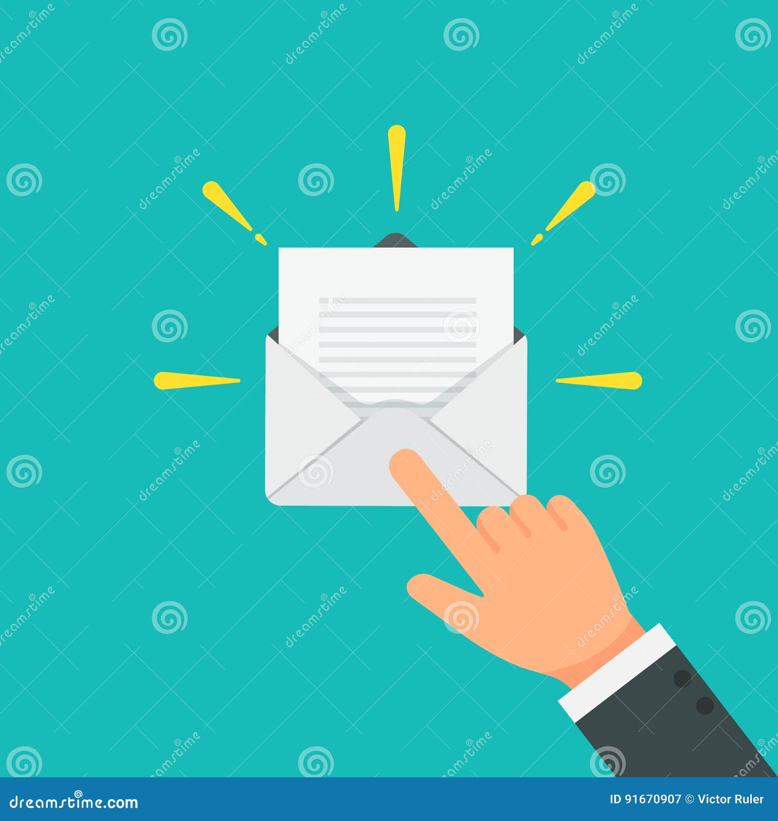 Hand of Businessman Open an Email Stock Vector - Illustration of ...