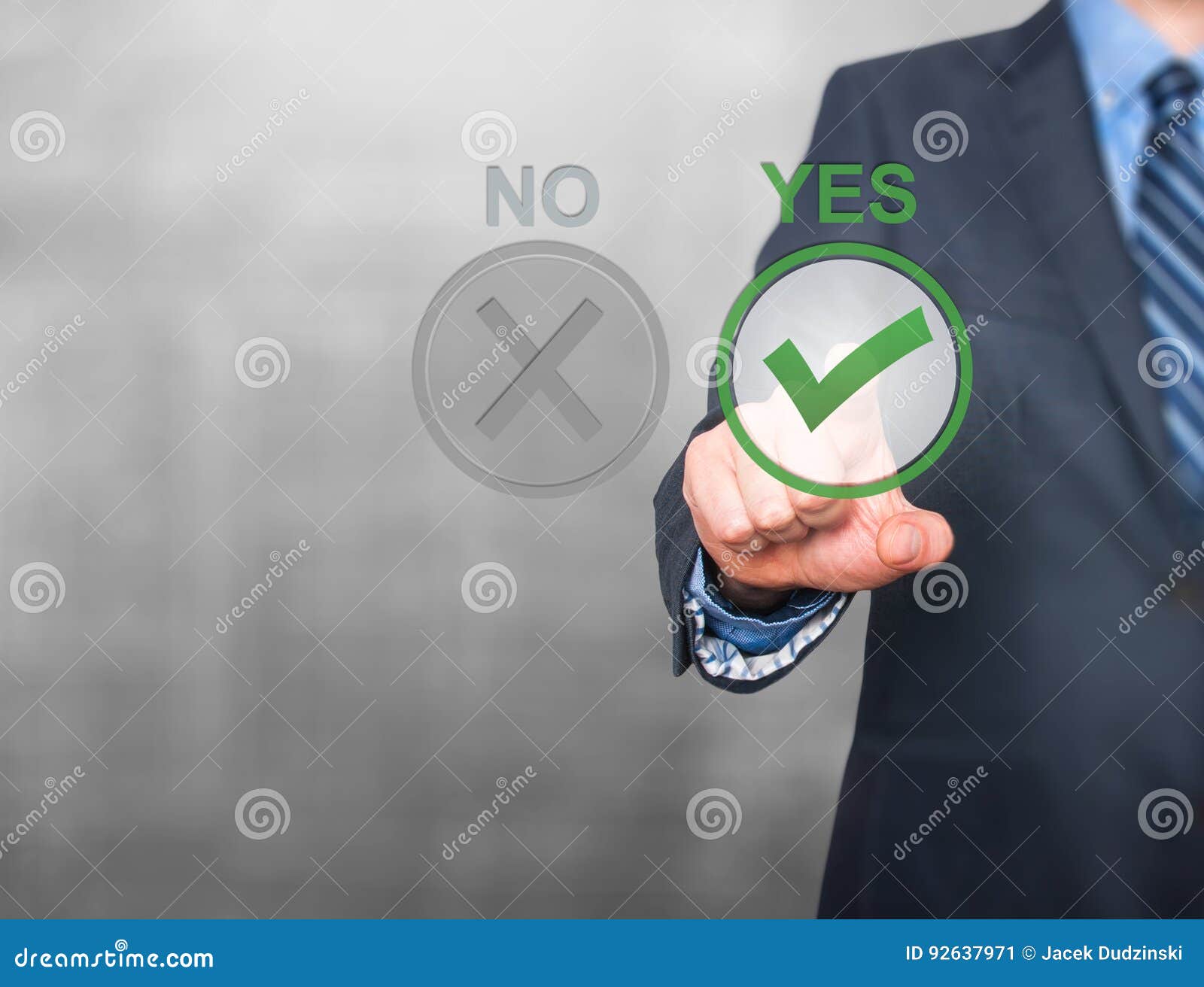 Hand of Businessman Press Yes Button Stock Image - Image of positive ...