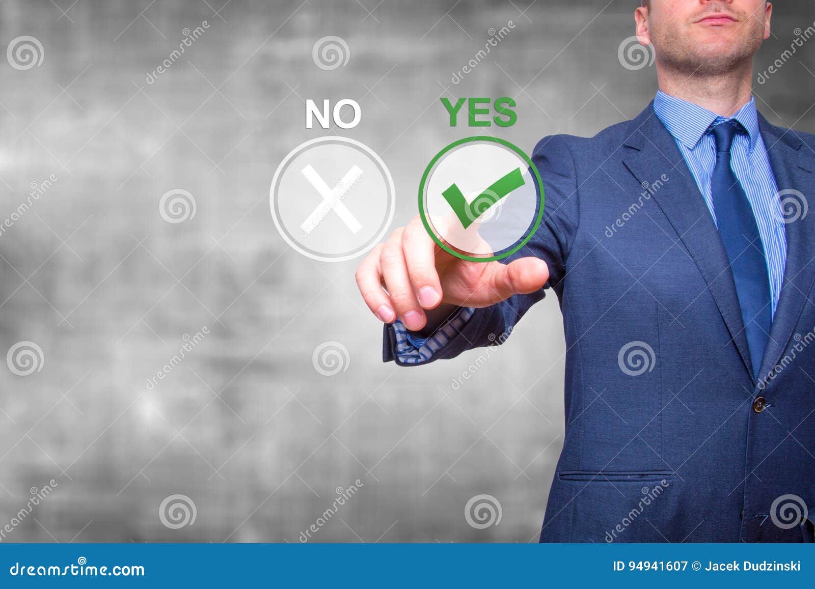 Hand of Businessman Press Yes Button. Concept of Decision Making Stock ...
