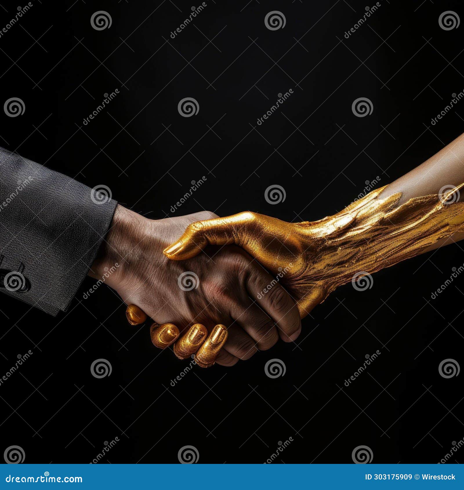 Hand of a Businessman Shaking a Golden Hand, AI-generated. Stock ...