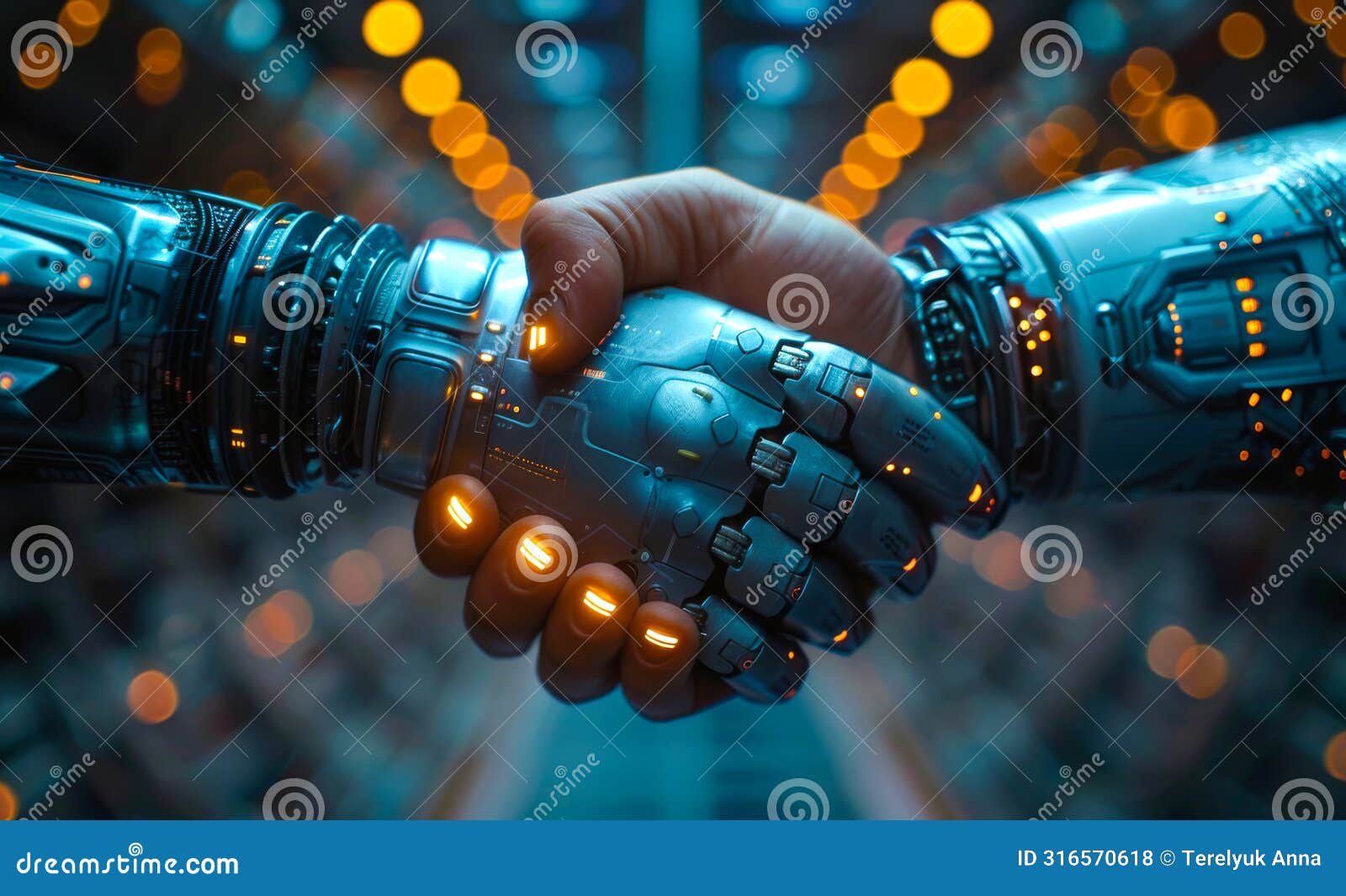 Hand of Businessman Shaking Hands with Android Robot. Stock Photo ...