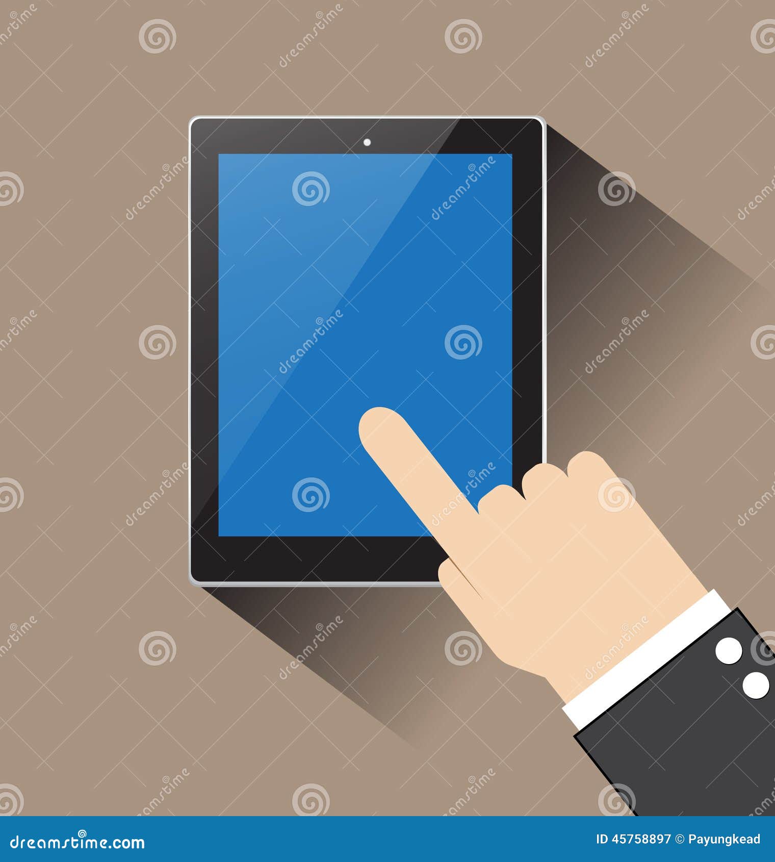 Hand of Businessman Touching on Blank Blue Screen Tablecomputer Stock ...