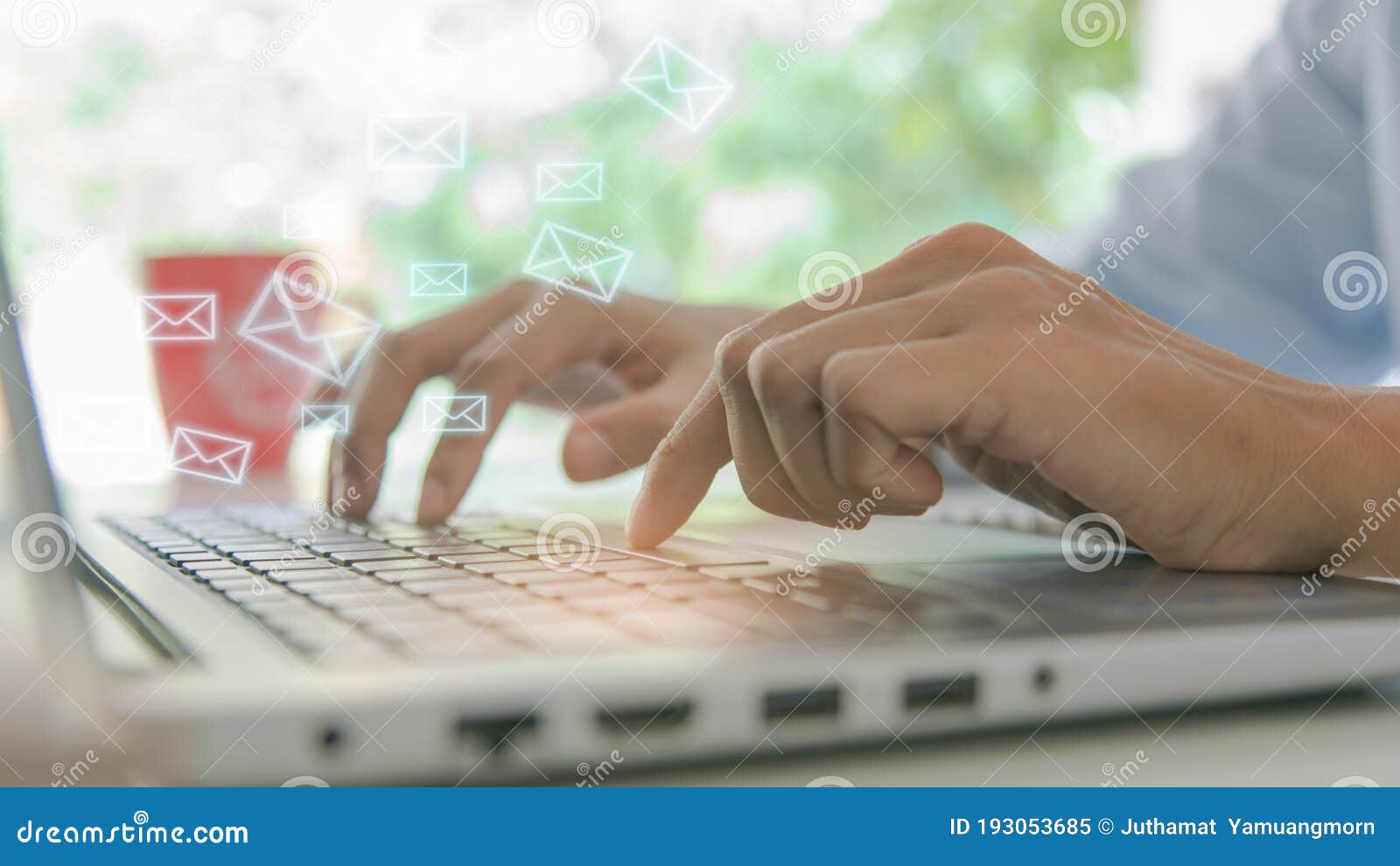 Hand Businessman Using Laptop Working at Home To Send and Send Reply To ...