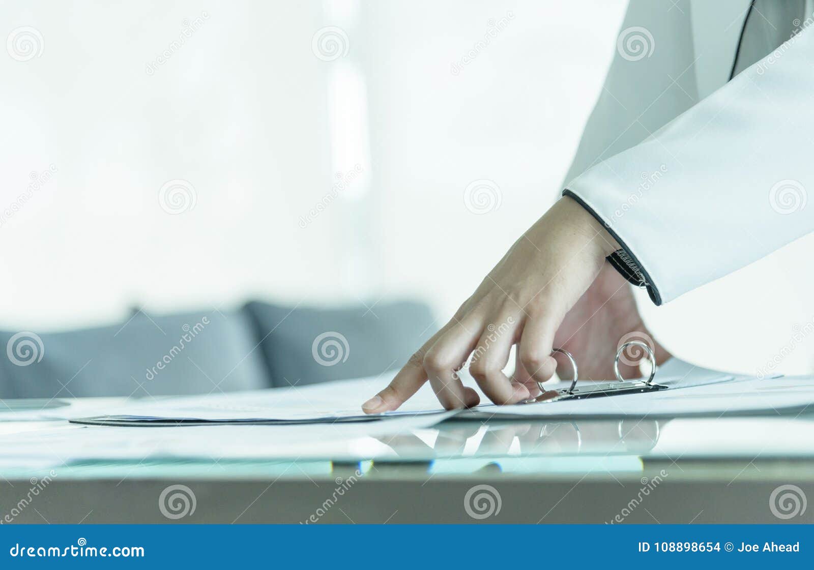 Hand of Businesswoman Writing on Paper with Pointing on Document Stock ...