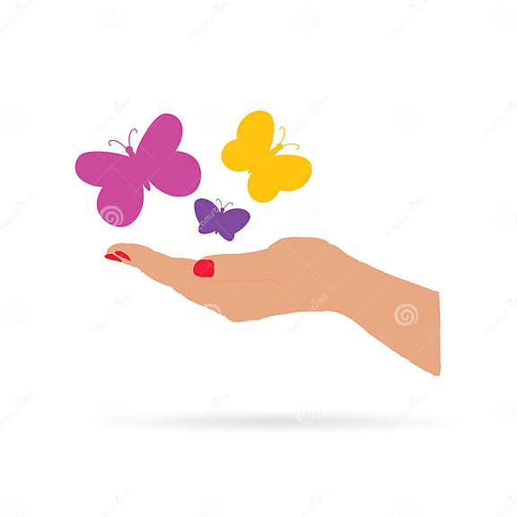 Hand with butterfly color stock vector. Illustration of button - 51550967