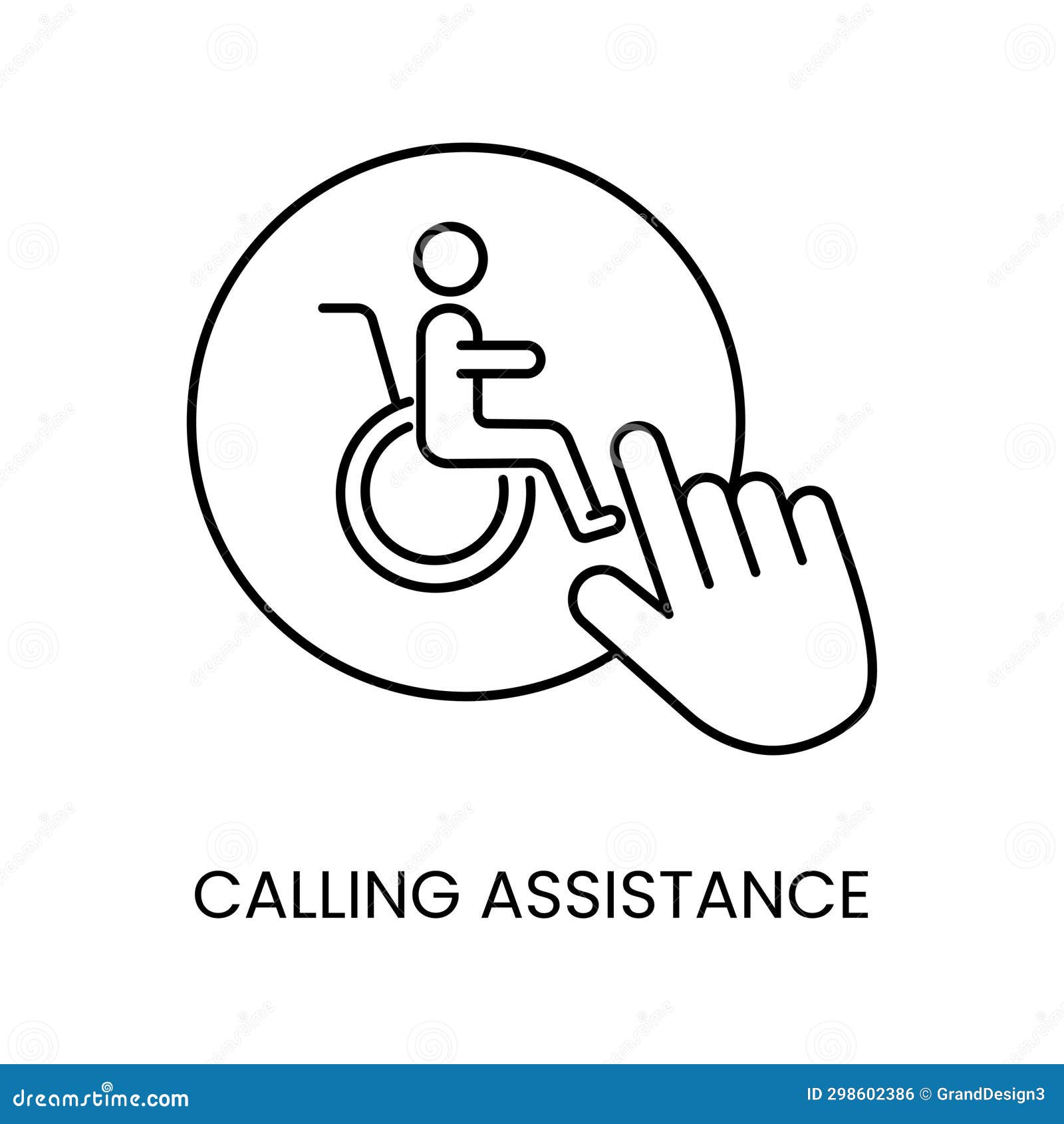 Hand on Button, Call for Help for People with Disabilities Line Icon ...
