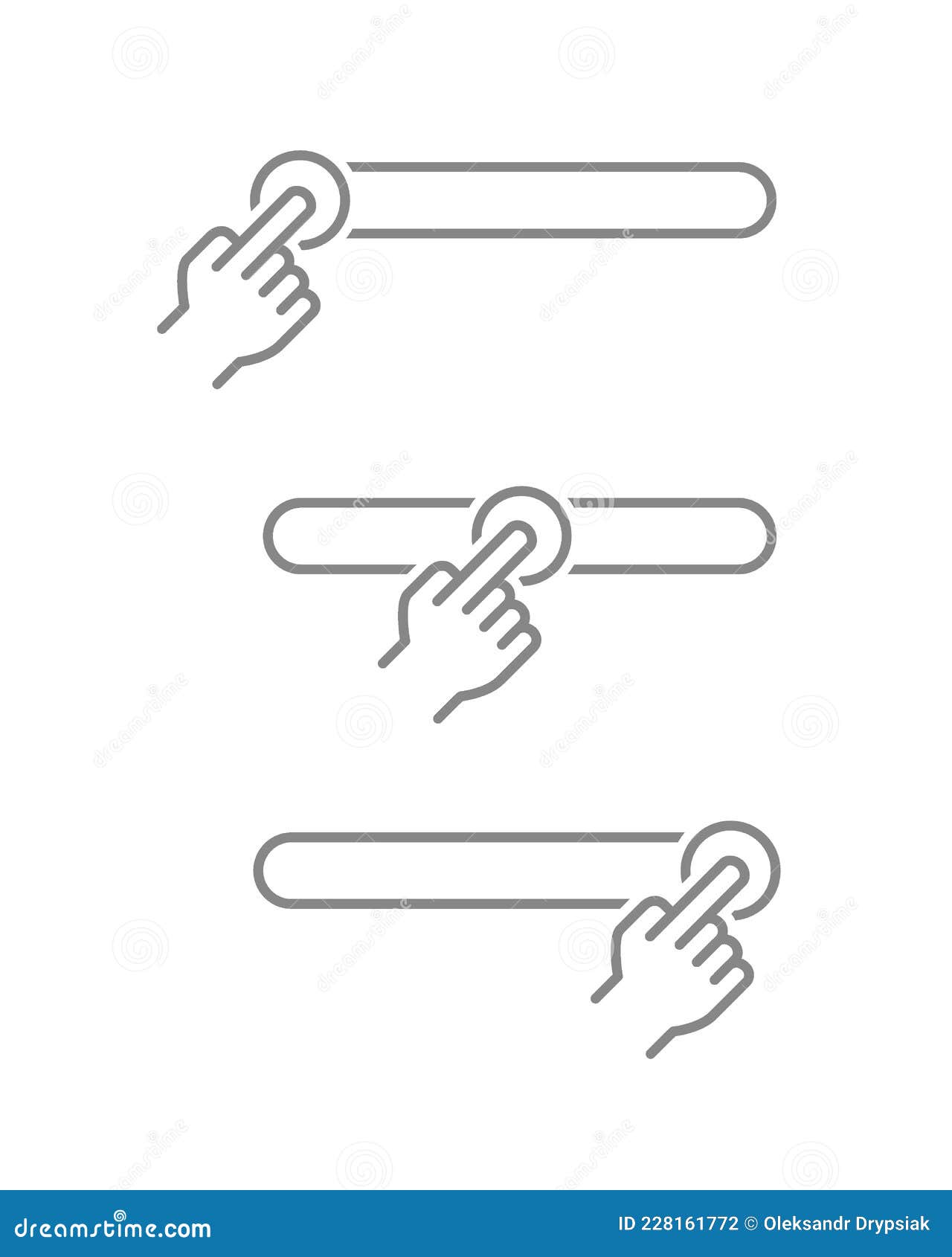Hand Button Switch Line Icons. on, Off Toggle Slider Flat UI Control ...