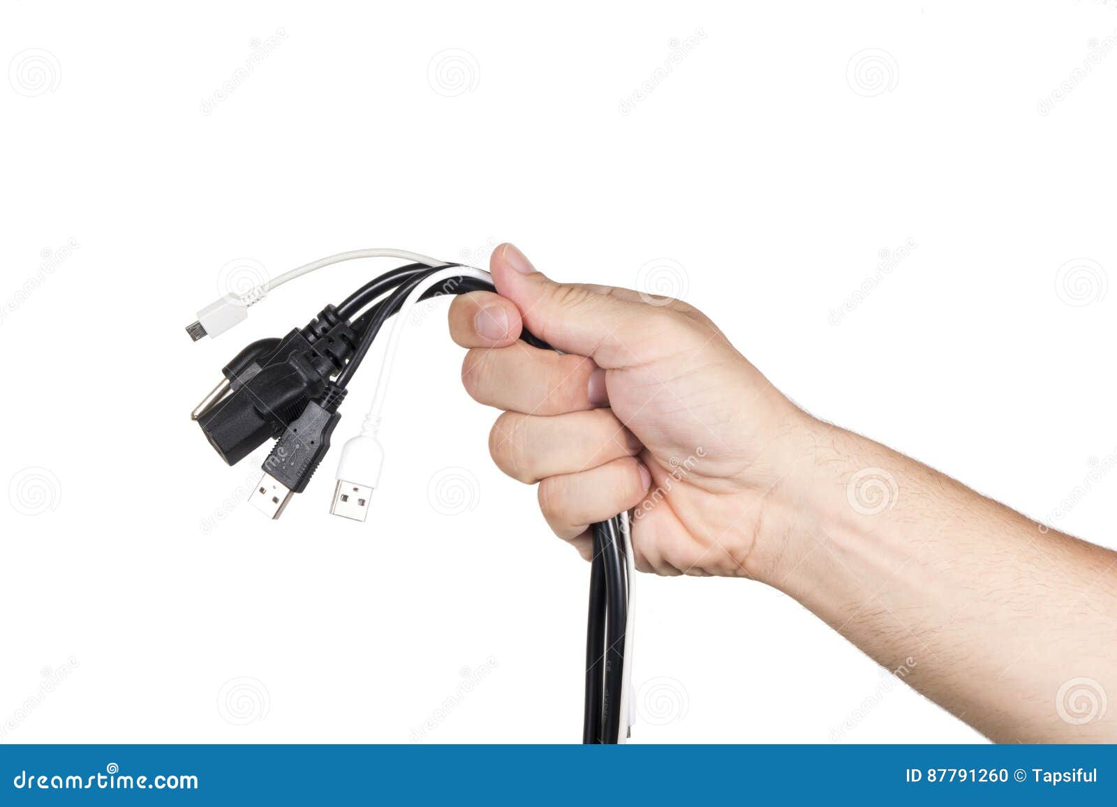 Hand with cables stock photo. Image of plug, grab, caucasian - 87791260