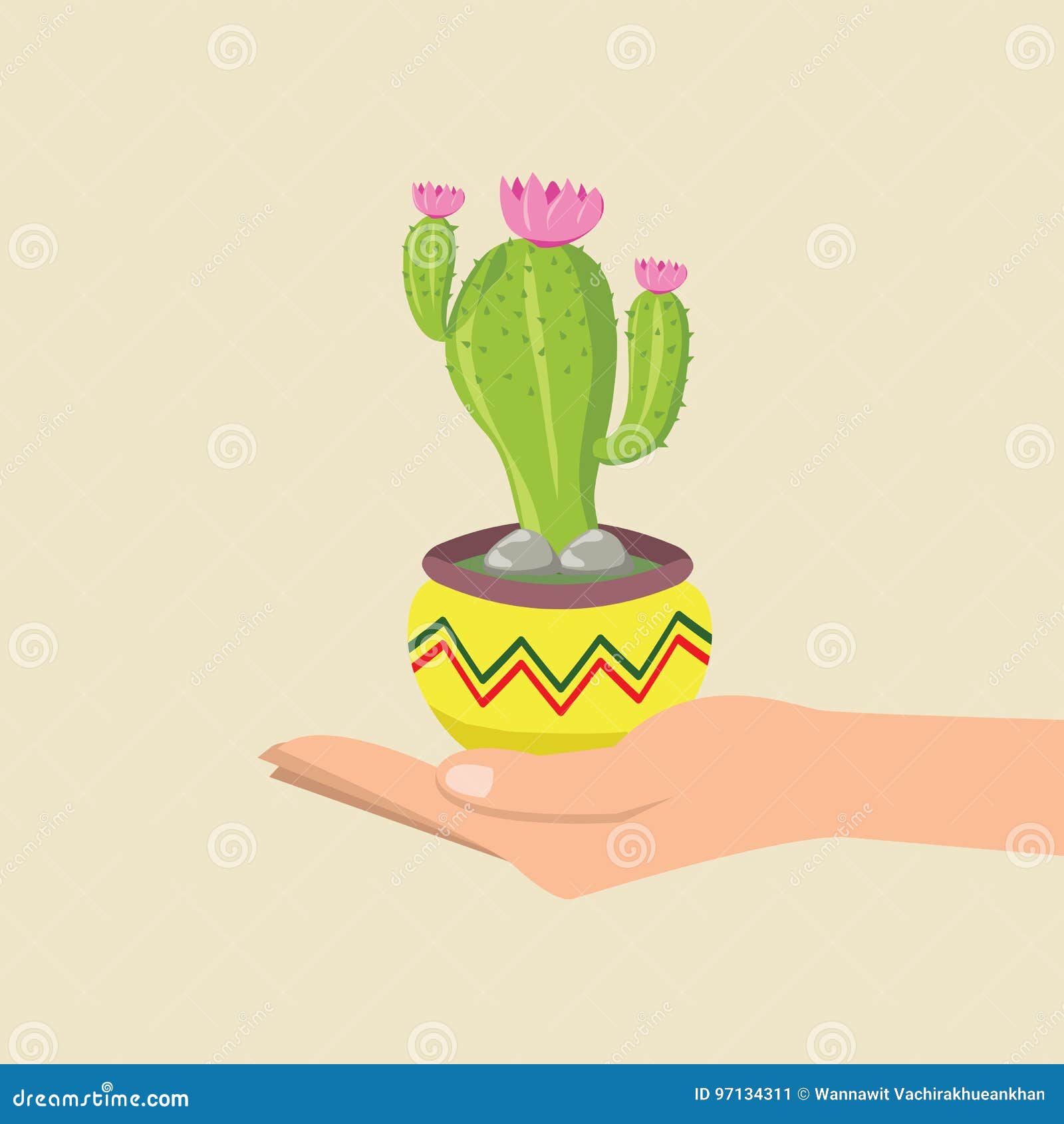 Hand with a cactus stock vector. Illustration of fabric - 97134311