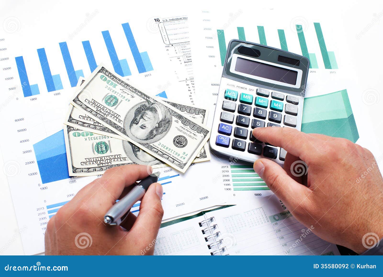Hand with Calculator and Money. Stock Photo - Image of bookkeeper ...
