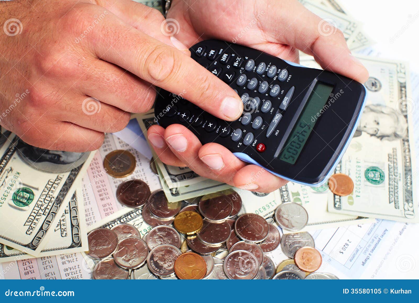 Hand with Calculator and Money. Stock Image - Image of economic ...