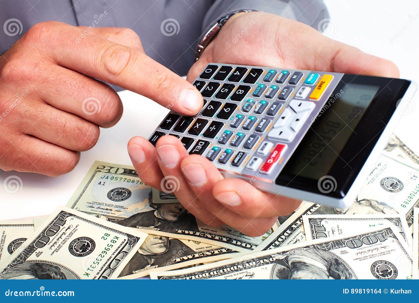 Hand with Calculator and Money. Stock Photo - Image of capital, closeup ...