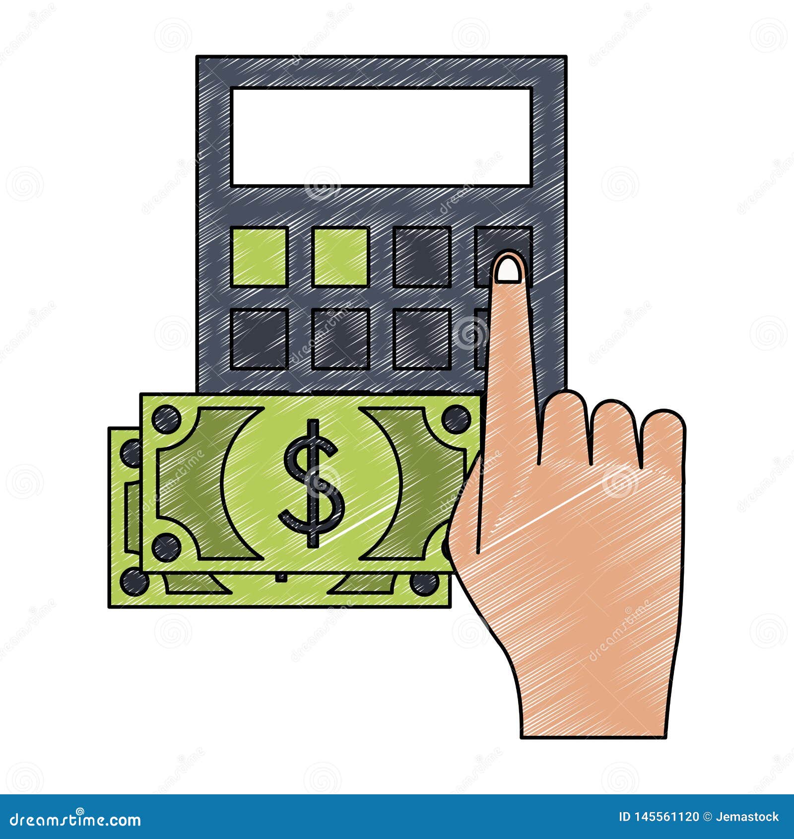 Hand with Calculator and Money Scribble Stock Vector - Illustration of ...