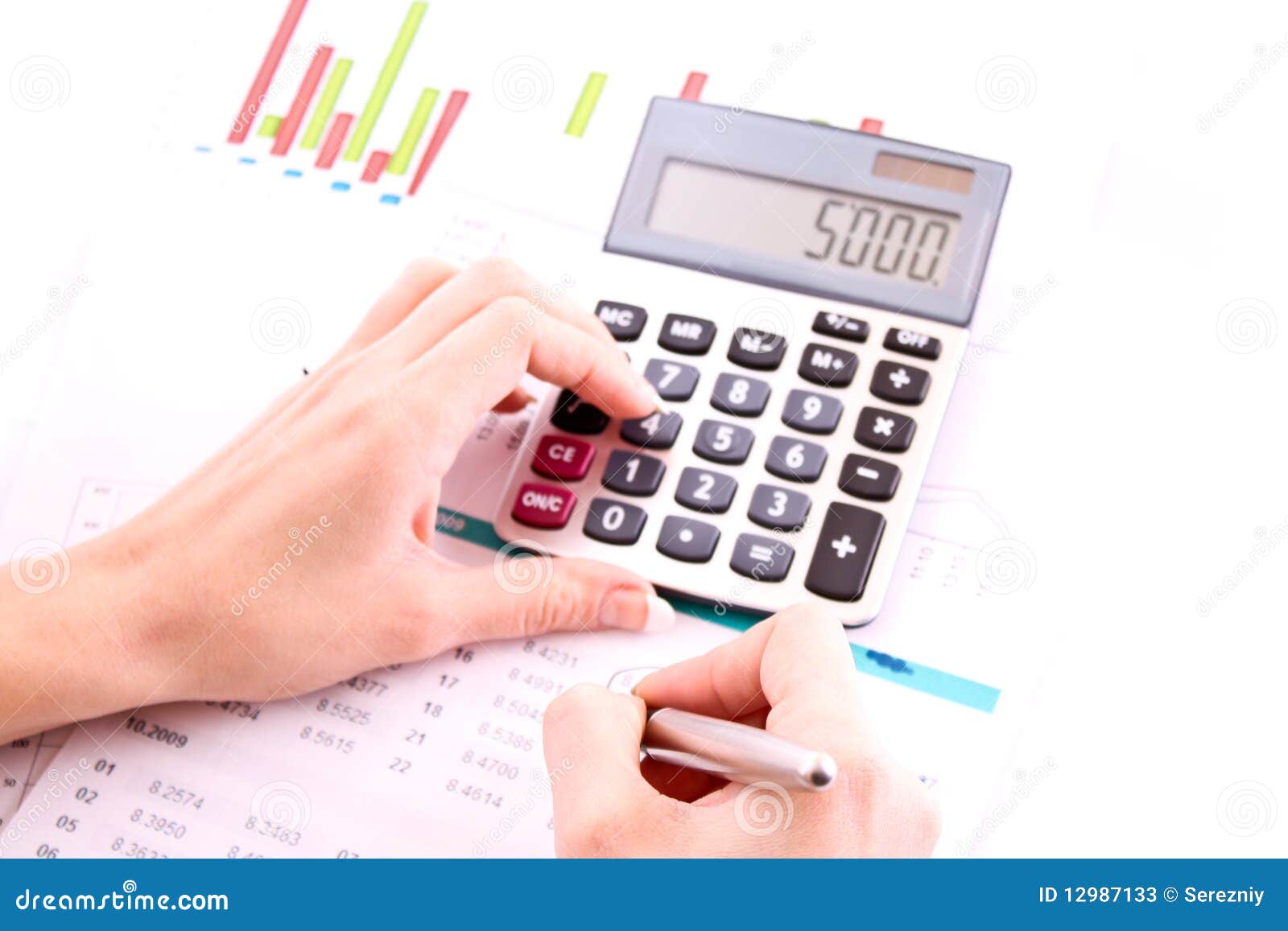 Hand, calculator and pen stock image. Image of calculate - 12987133