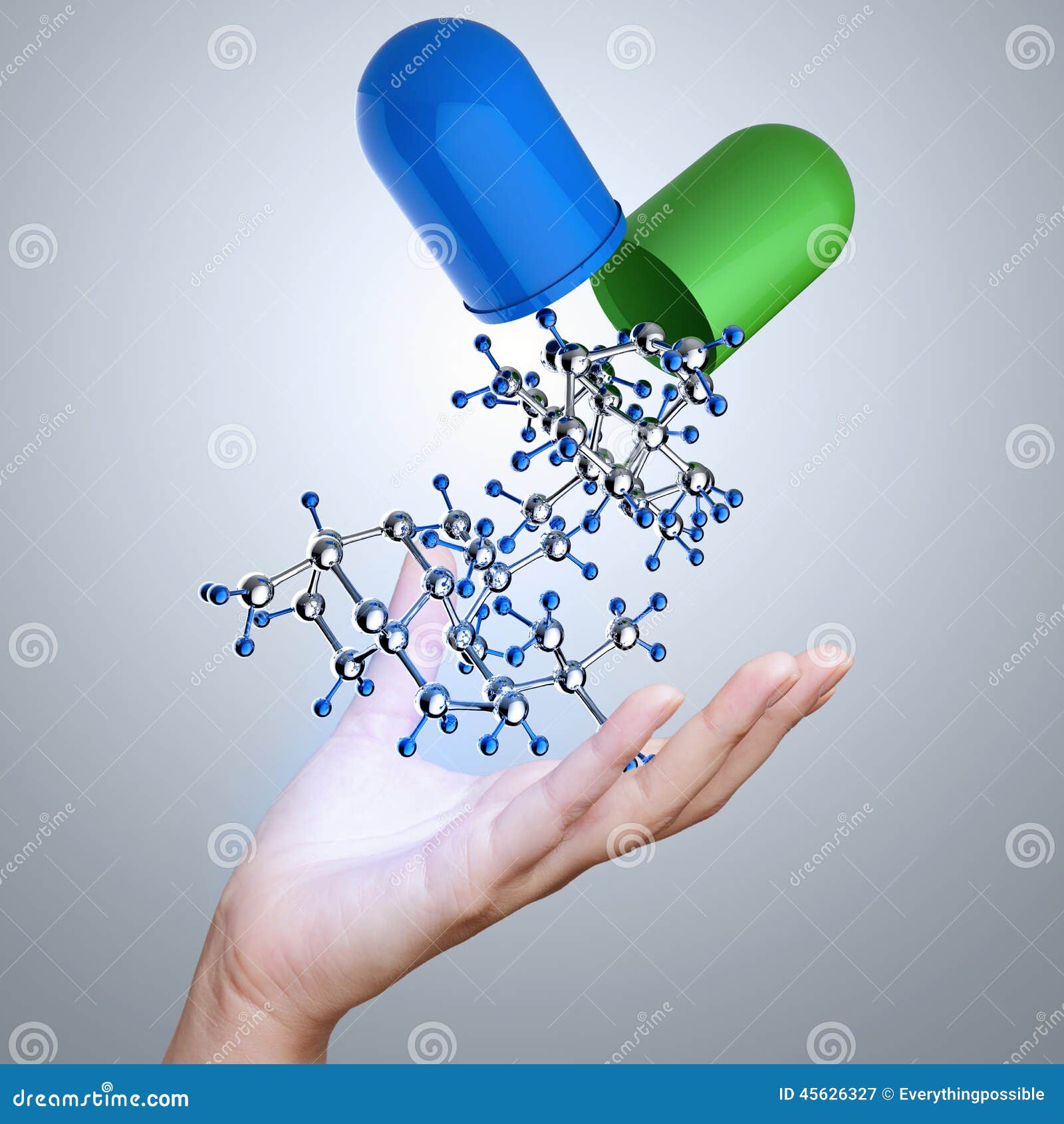 Hand with Capsule Pill and Molecule Stock Image - Image of close ...