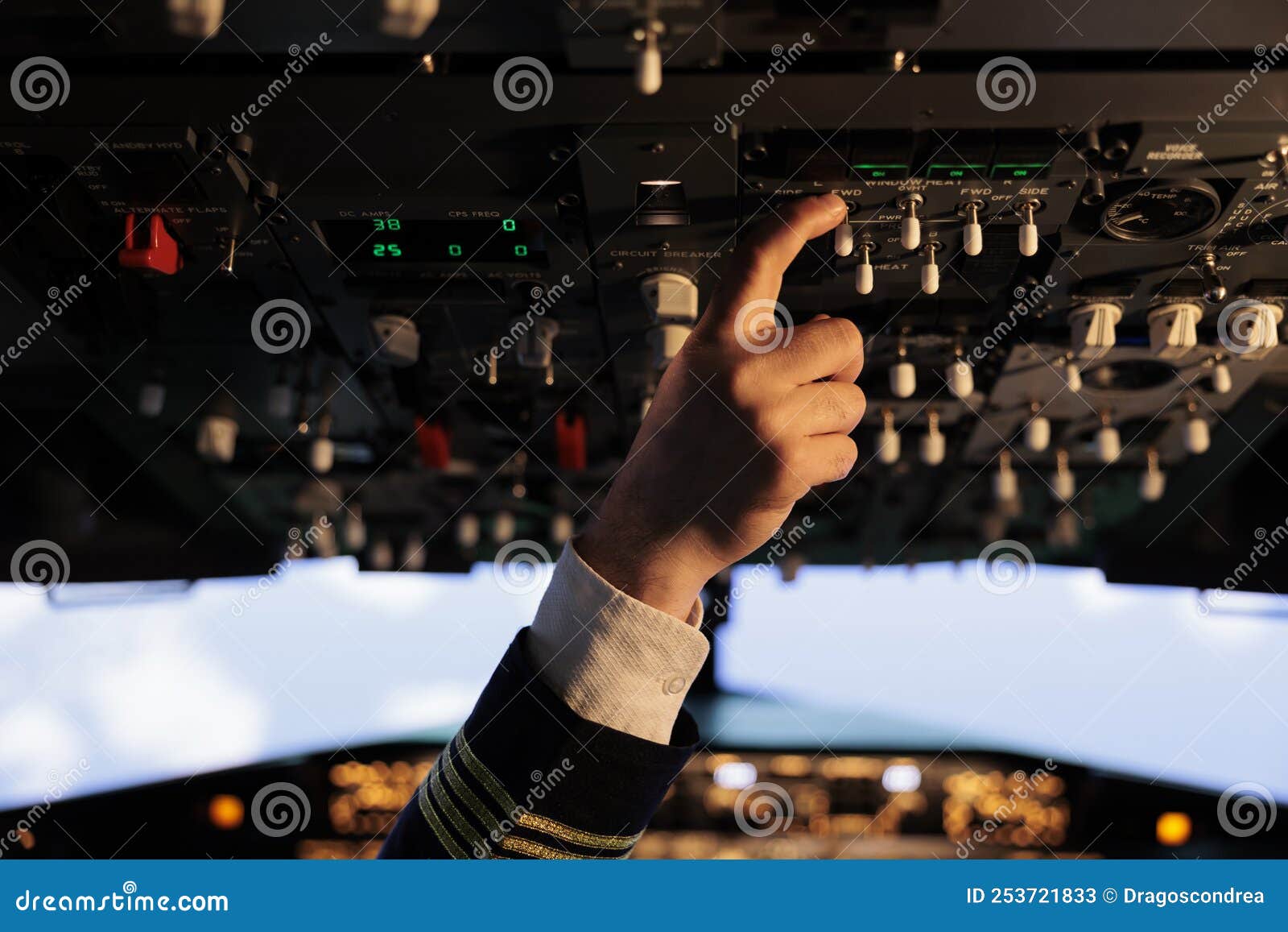 Hand of Captain Pushing Dashboard Buttons on Control Panel Stock Image ...