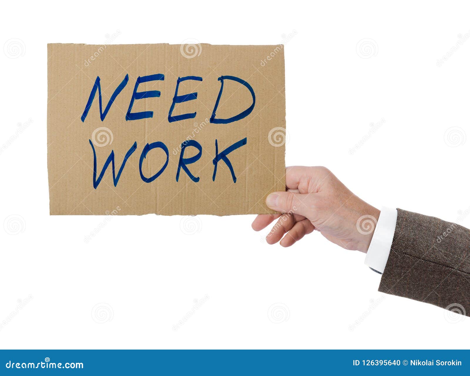 Hand with Cardboard Need Work Stock Photo - Image of isolated, holding ...