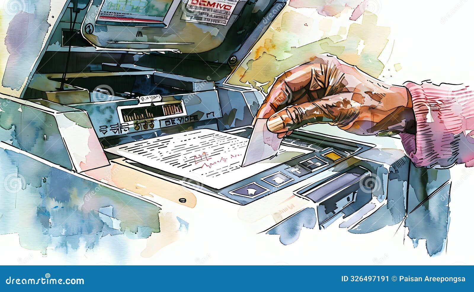 Hand Carefully Inserting a Ballot into an Electronic Voting Machine ...