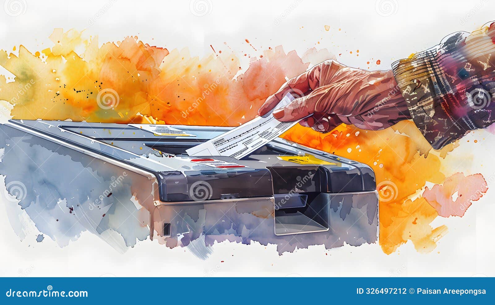 Hand Inserting Ballot into Voting Machine during Election with Colorful ...
