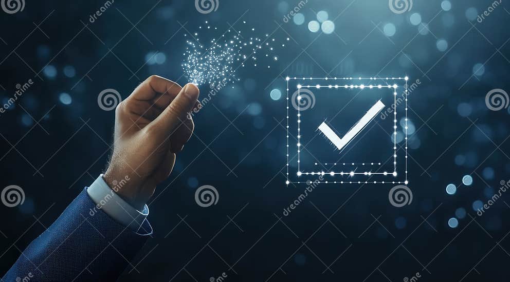 A Hand is Methodically Drawing a Check Mark on a Digital Screen Stock ...