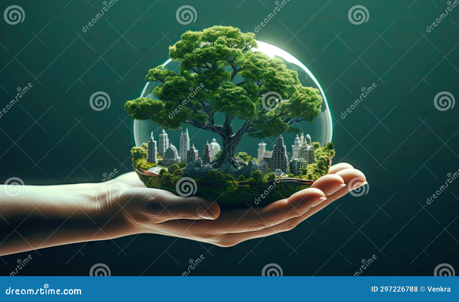 Hand Carrying an Image of a Globe with Trees Stock Illustration ...