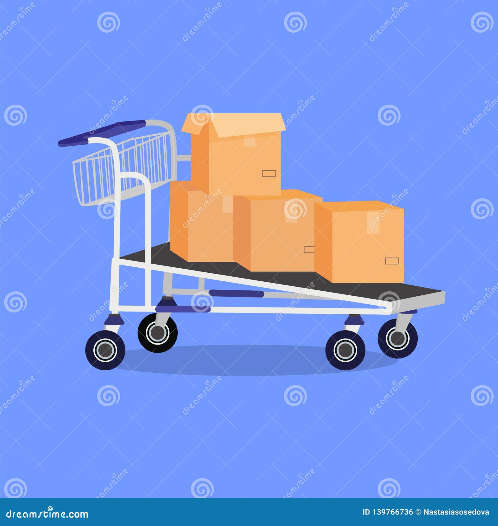 Hand cart with boxes stock vector. Illustration of animated - 139766736