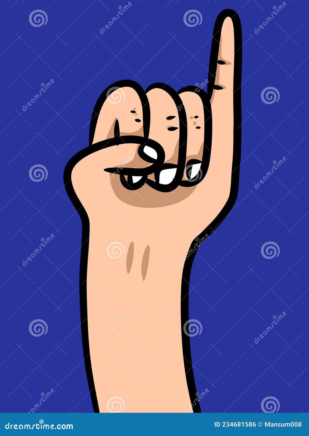 Hand Cartoon on Blue Background Stock Illustration - Illustration of ...