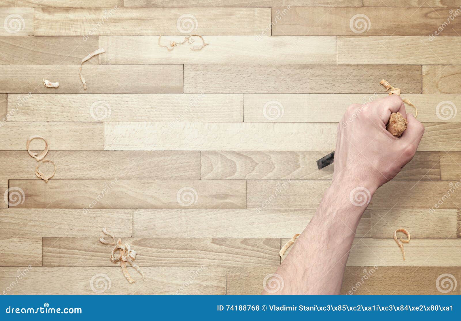 Hand Carving. Chisel in Hand on Wood Surface Stock Photo - Image of ...